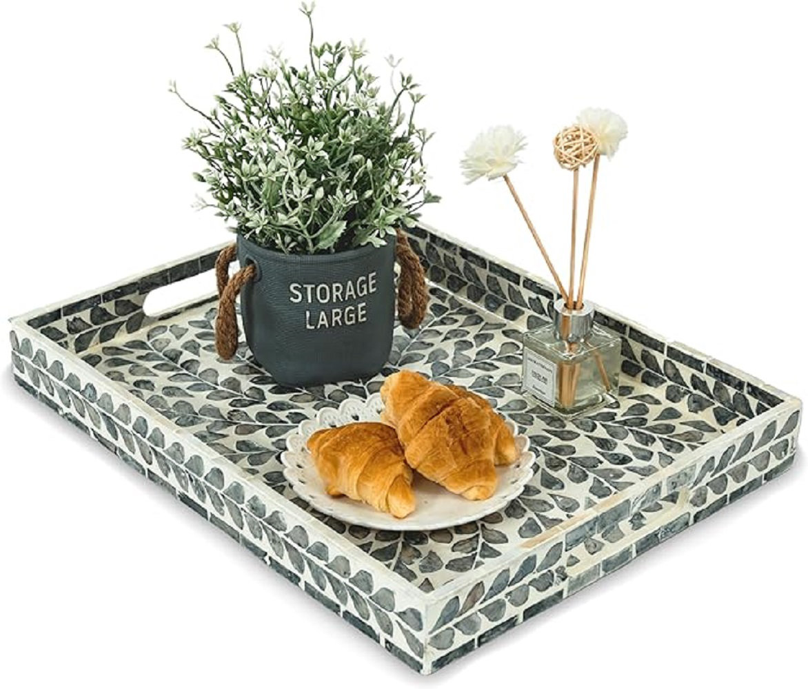 Darby Home Co Serving Tray 15.7" X11.8", Lacquer Mother Of Pearl Inlay ...