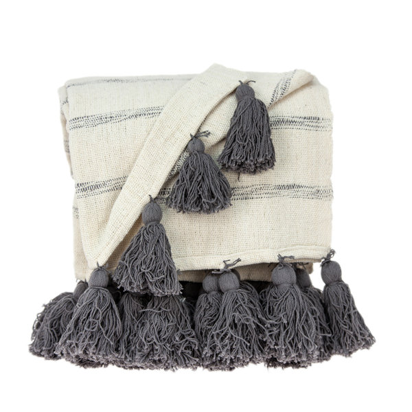 HomeRoots Woven Cotton Solid Color Reversable Throw | Wayfair