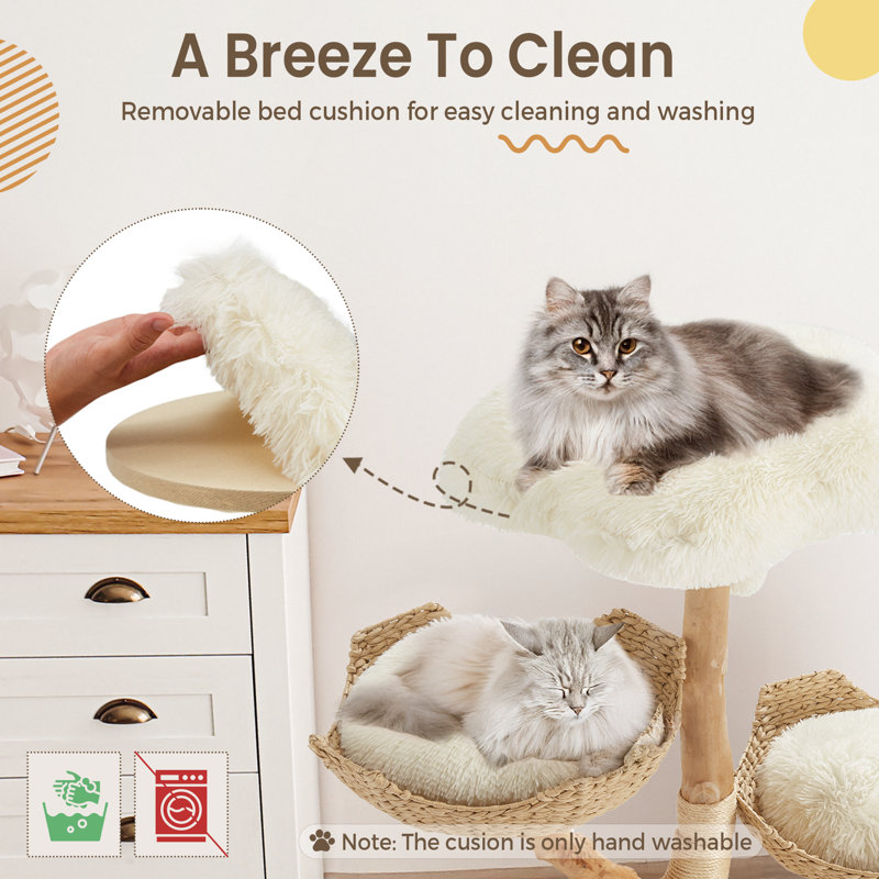 EROMMY Natural Wood Cat Tower With Hand-woven Baskets And Scratching ...