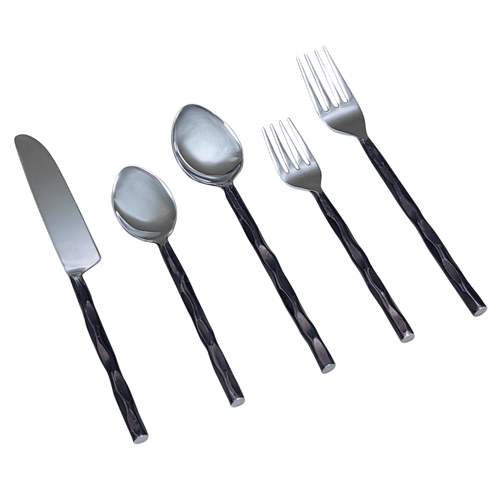 Elyon Tableware Diamond Reflective Black 20 Piece Flatware Set Indian ...