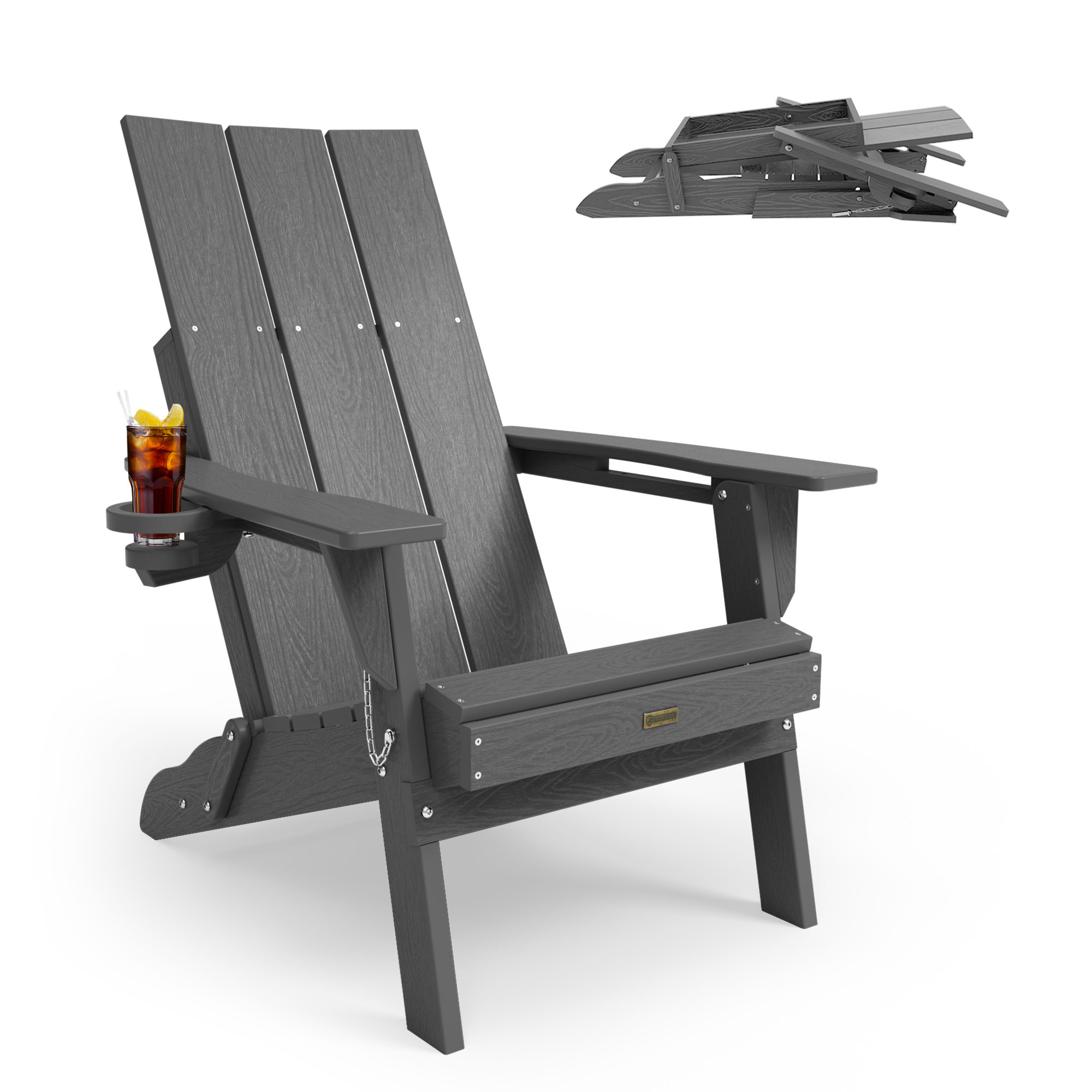 Dovecove HDPE Folding Plastic Outdoor Adirondack Chairs With Cup Holder ...