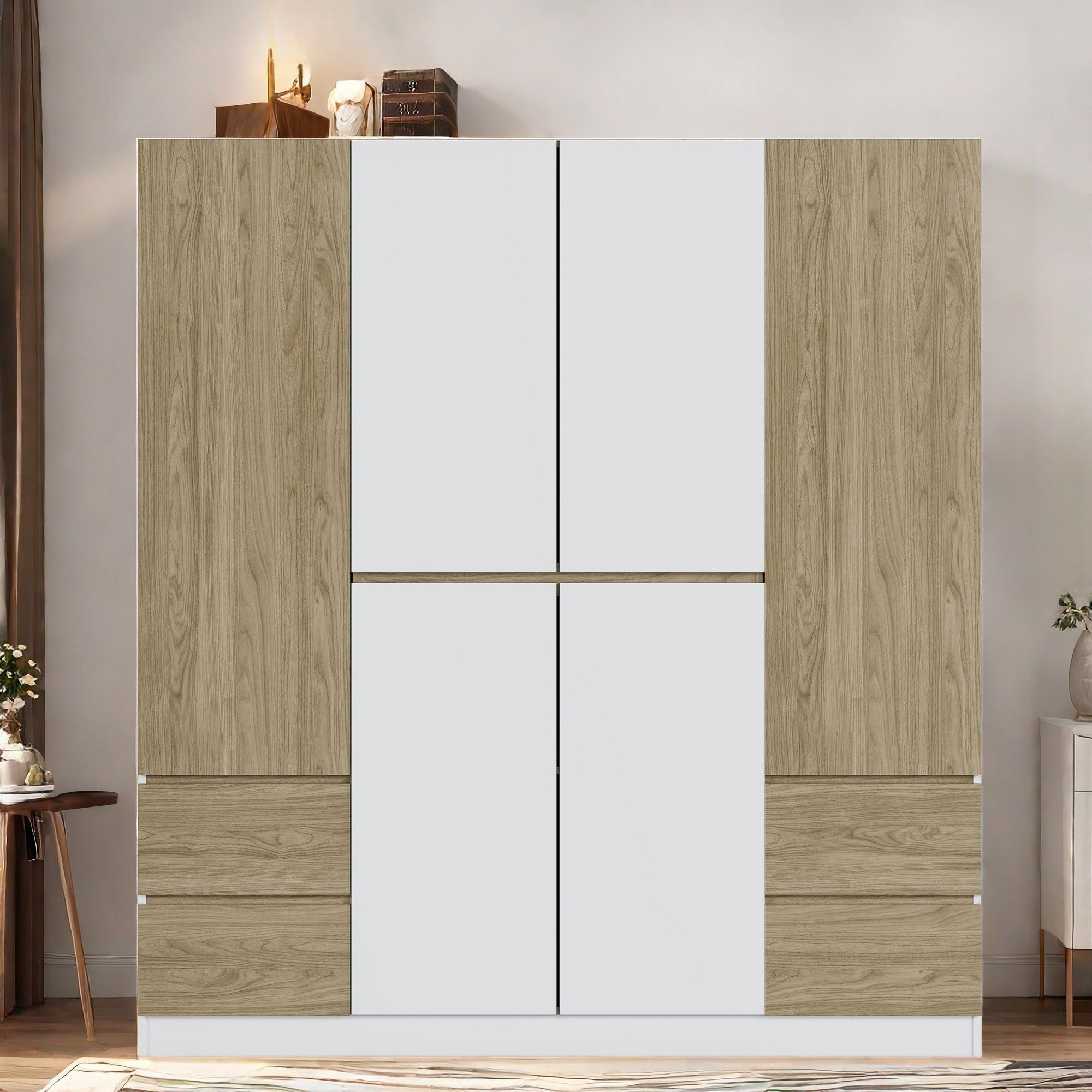 Latitude Run® 6-door Wooden Wardrobe With 4 External Drawers And Built ...