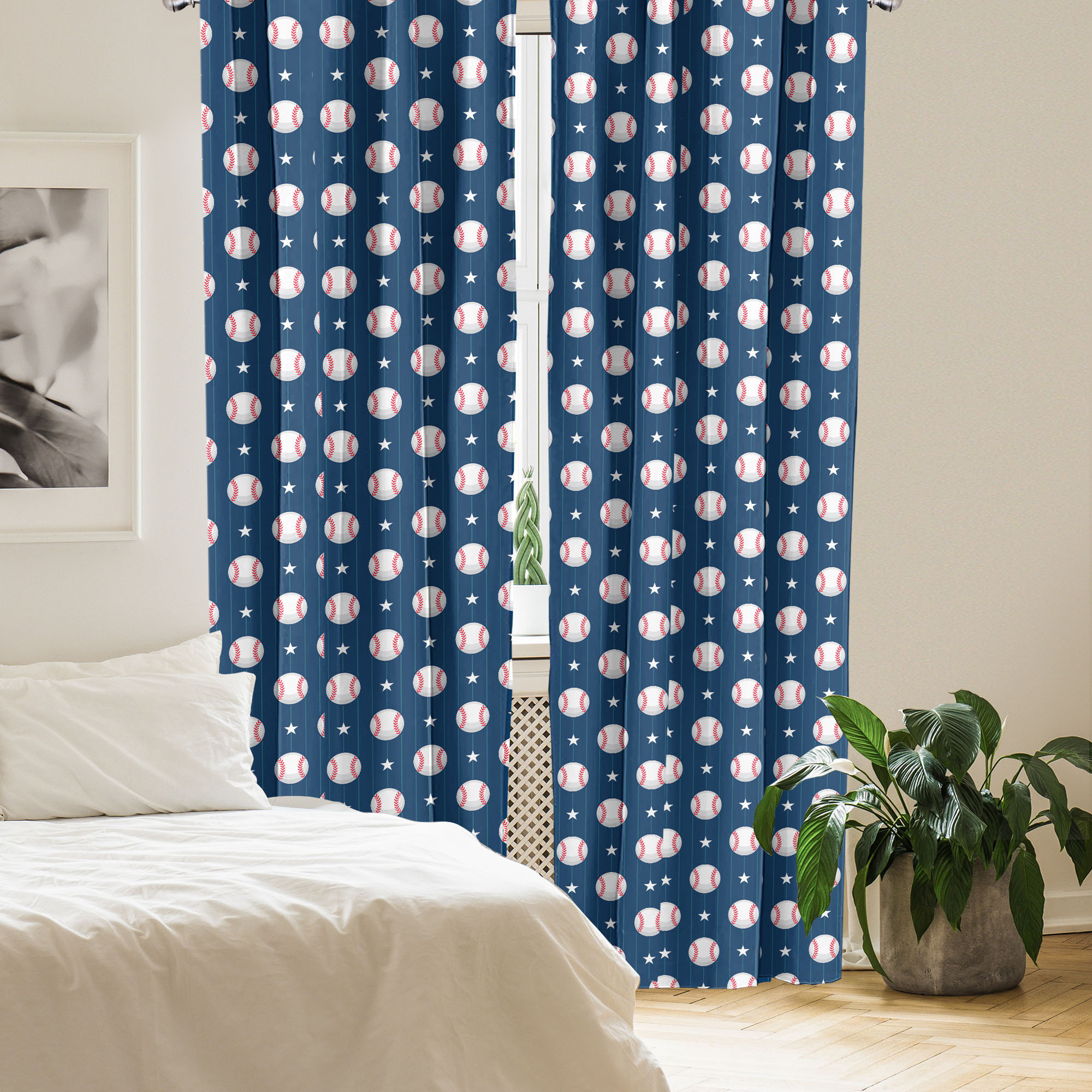East Urban Home Sports 4-Panel Curtains, Baseball Stripes, Night Blue ...