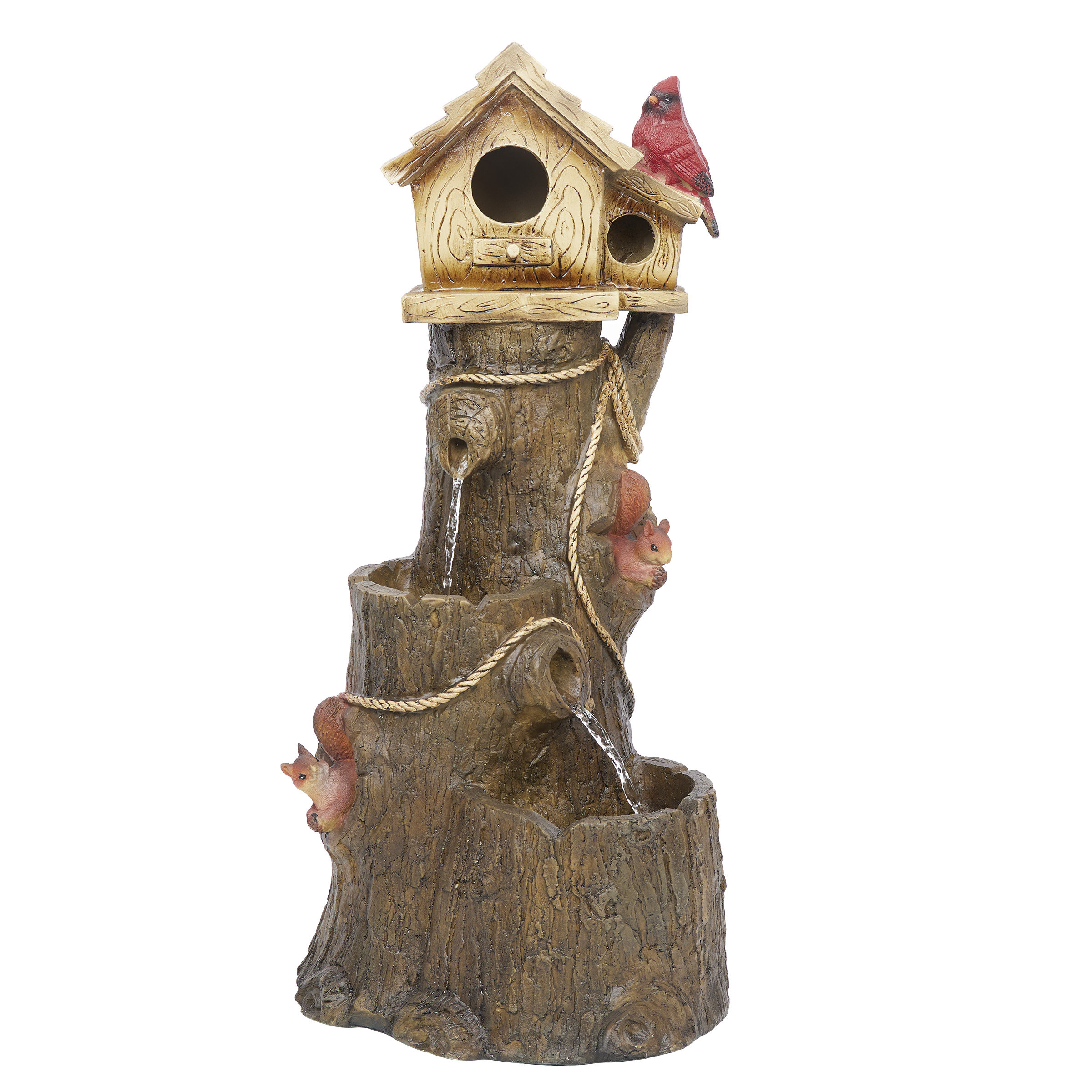 August Grove® Birdhouse with Cardinal Tree Fountain | Wayfair