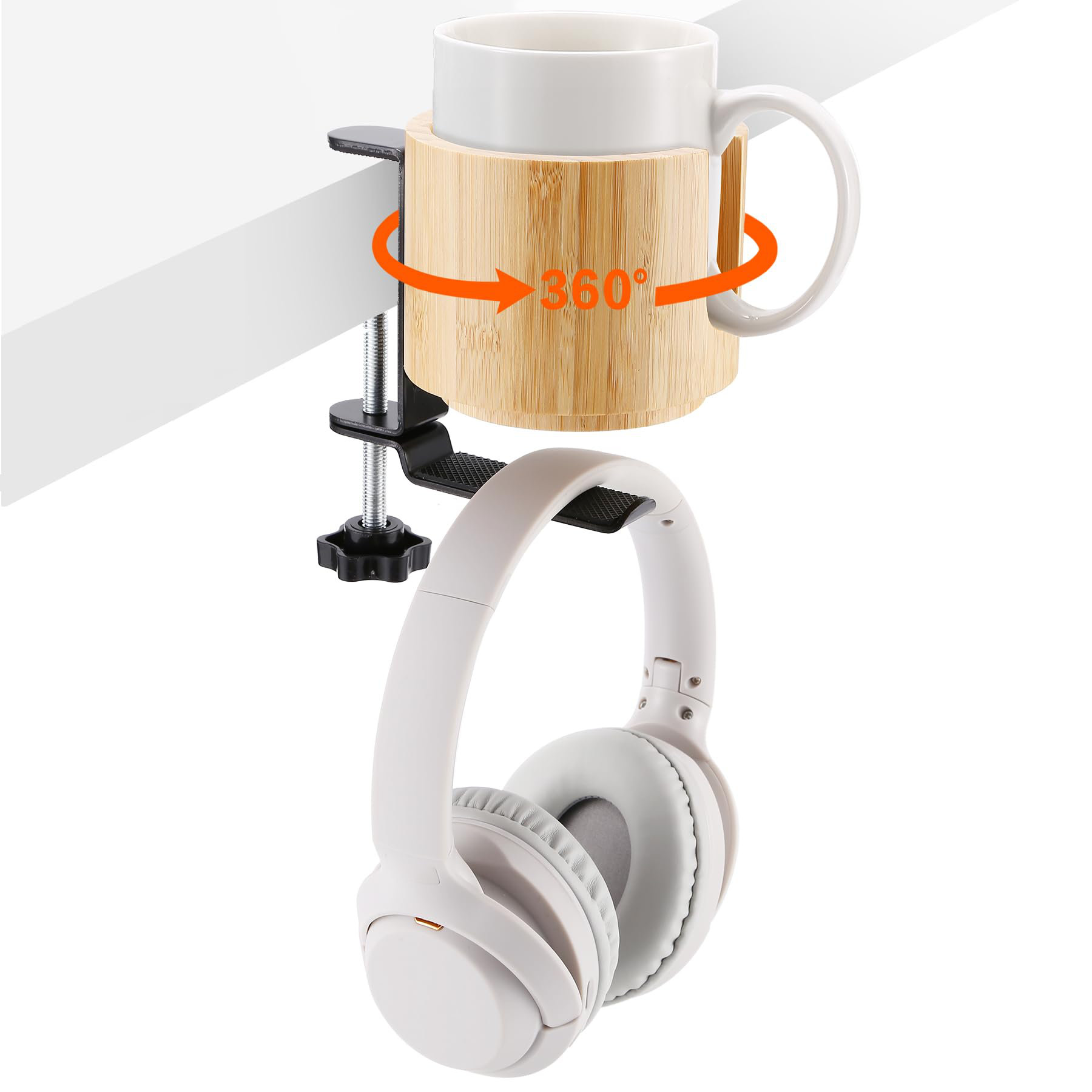 Latitude Run® Desk Cup Holder, 2 In 1 360° Rotating Headphone Hanger ...