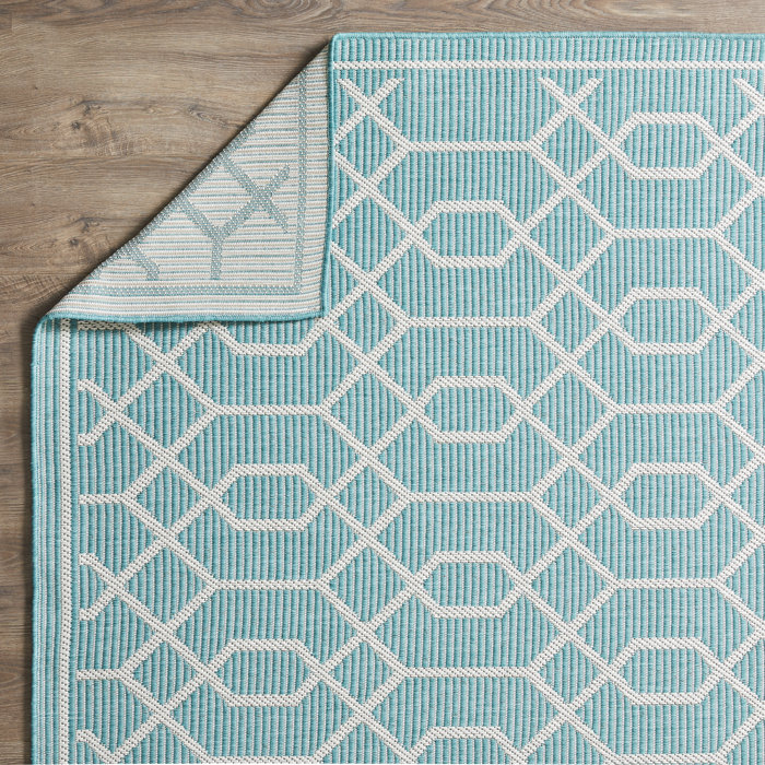 Wade Logan® Annie-Jane Teal/Cream Indoor/Outdoor Rug & Reviews | Wayfair