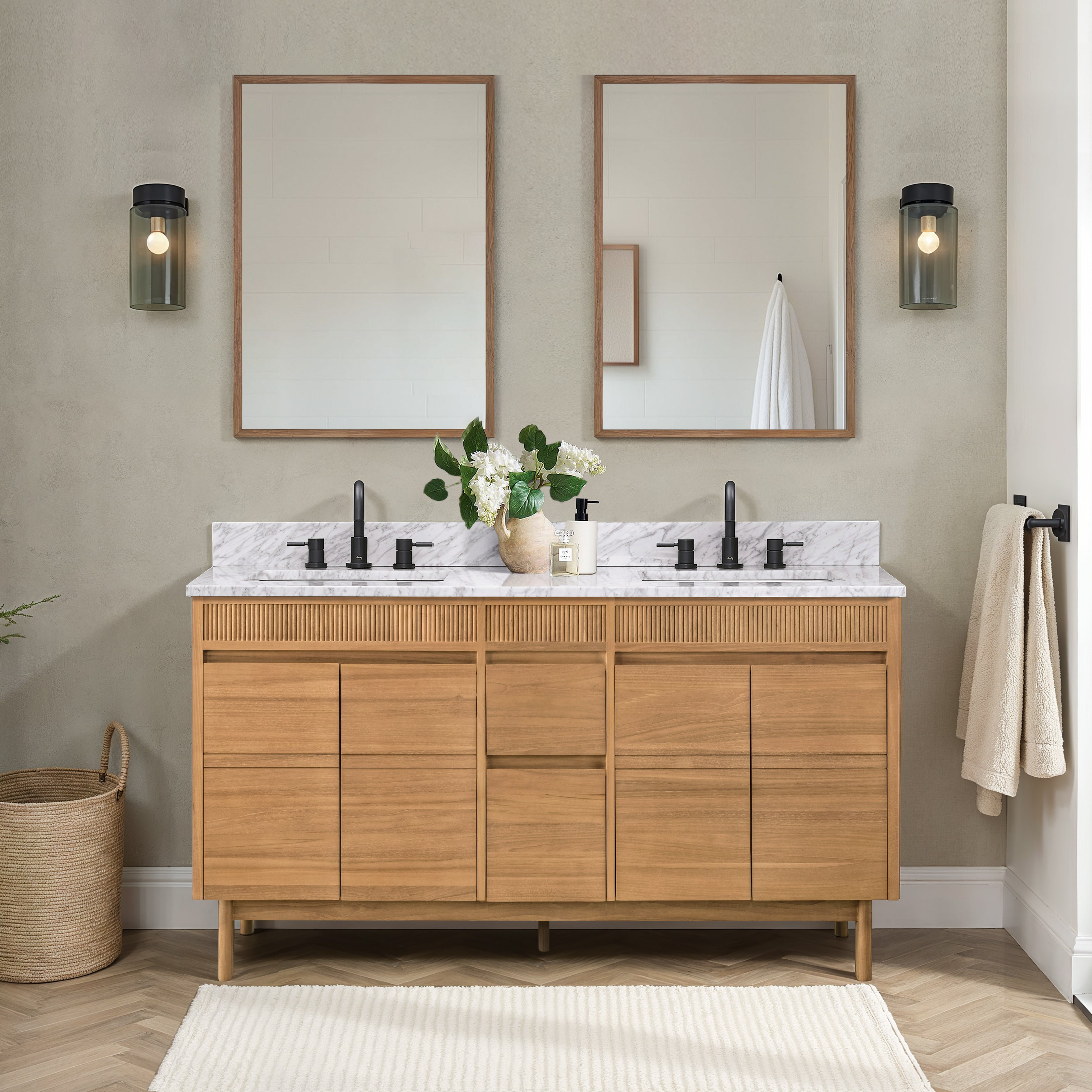 Darby Home Co Aaston Double Sink Bathroom Vanity In Natural Teak With ...