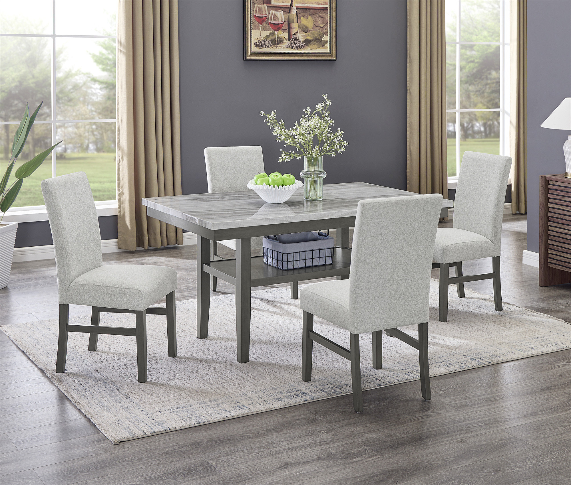 Latitude Run® Luna 5-Piece 60" Gray Faux Marble Dining Set ...