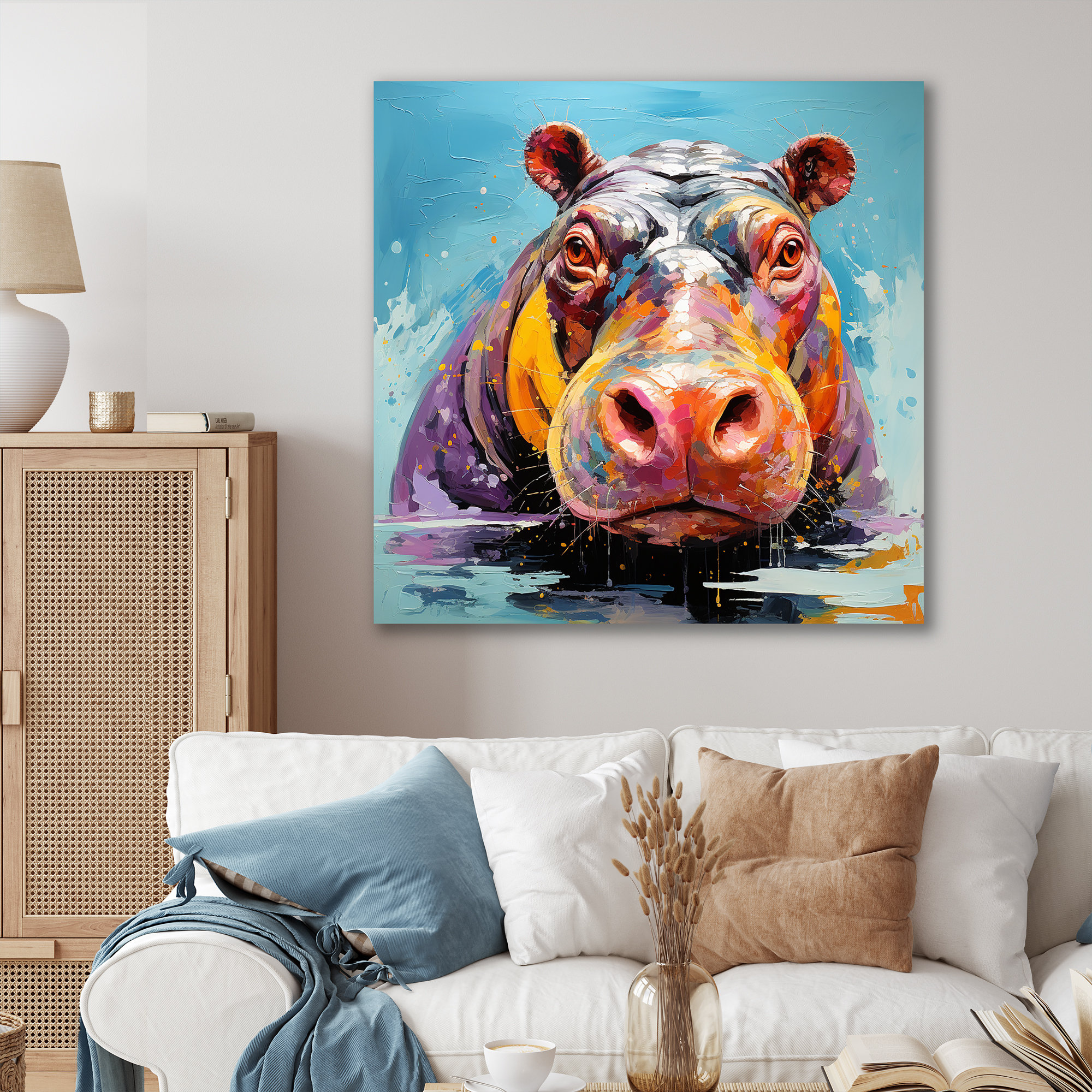 Bungalow Rose Blue Colorful Hippo Harmony - Hippopotamus Wall Art | Wayfair