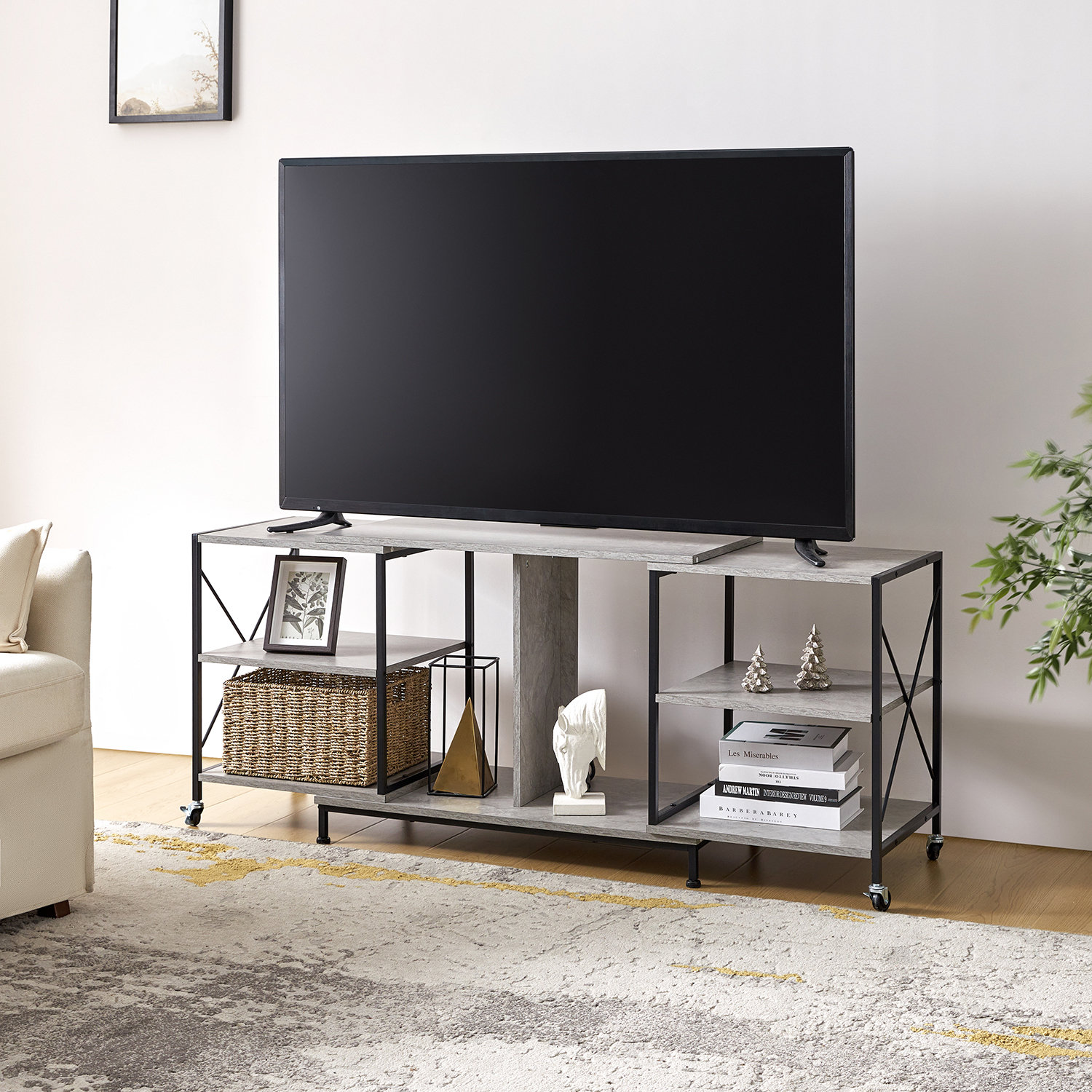 17 Stories Roxanna Modern Flexible TV Stand with wheels and Power ...