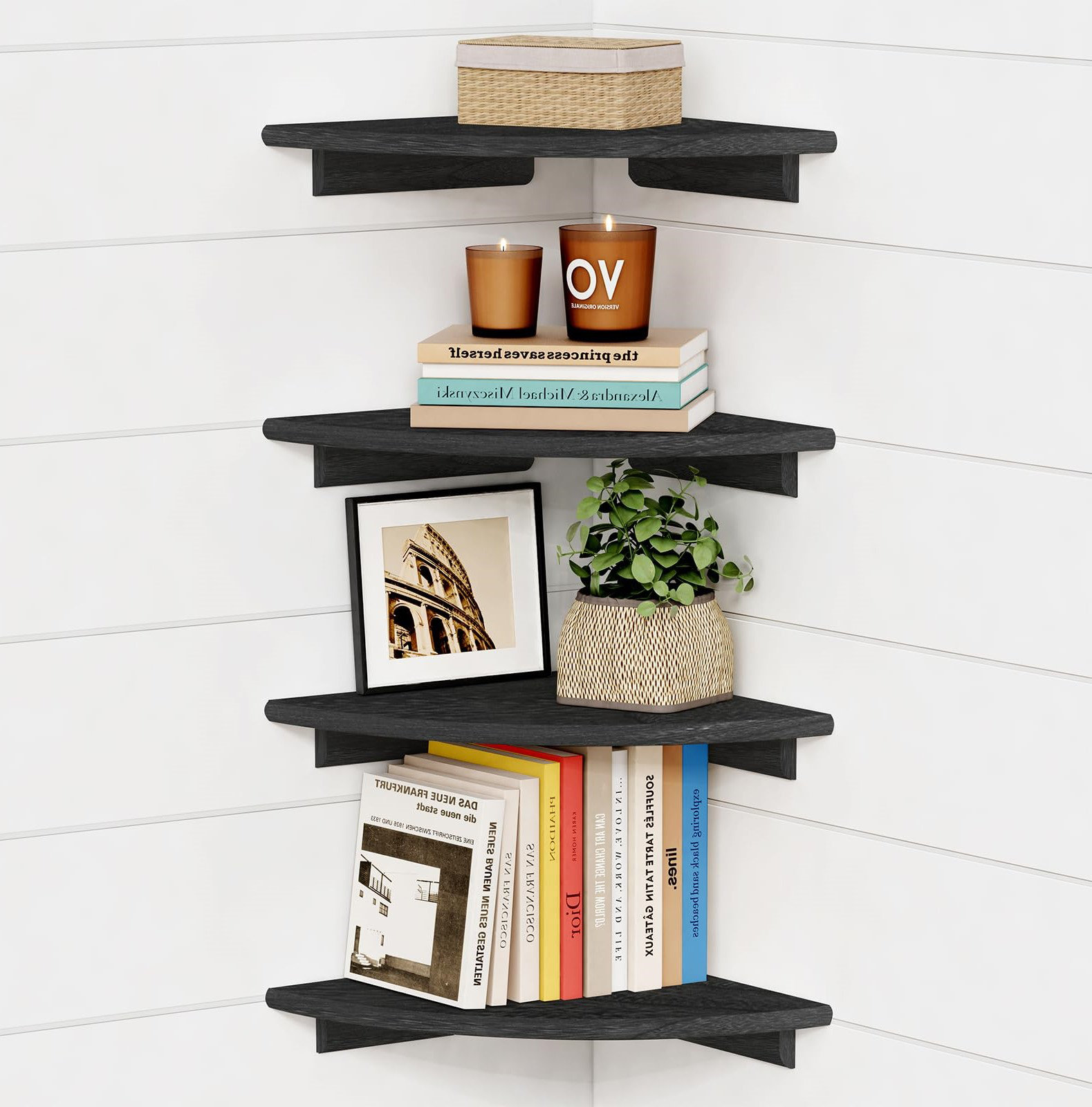 Latitude Run® Corner Floating Shelves for Wall Set of 4, Small Rounded ...