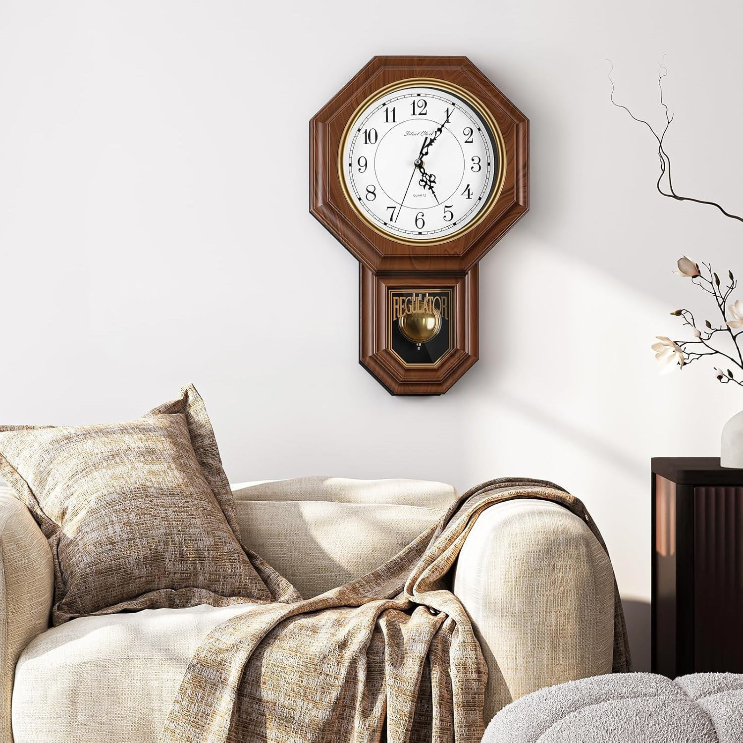 Mandala Crafts B1 Wood Plastic Regulator Clock With Pendulum,Vintage ...