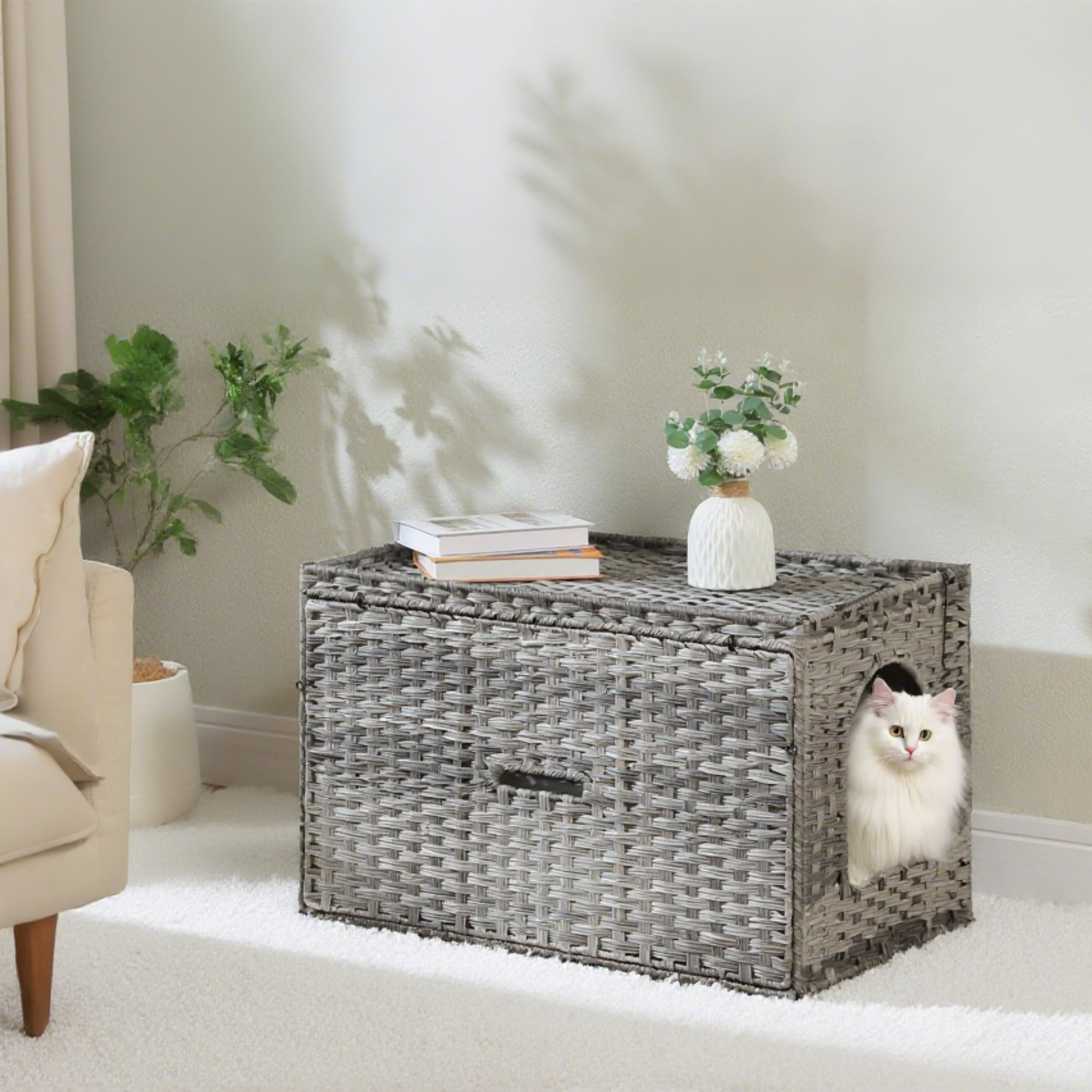 Tucker Murphy Pet™ Handwoven Rattan Cat Litter Box Enclosure Furniture ...