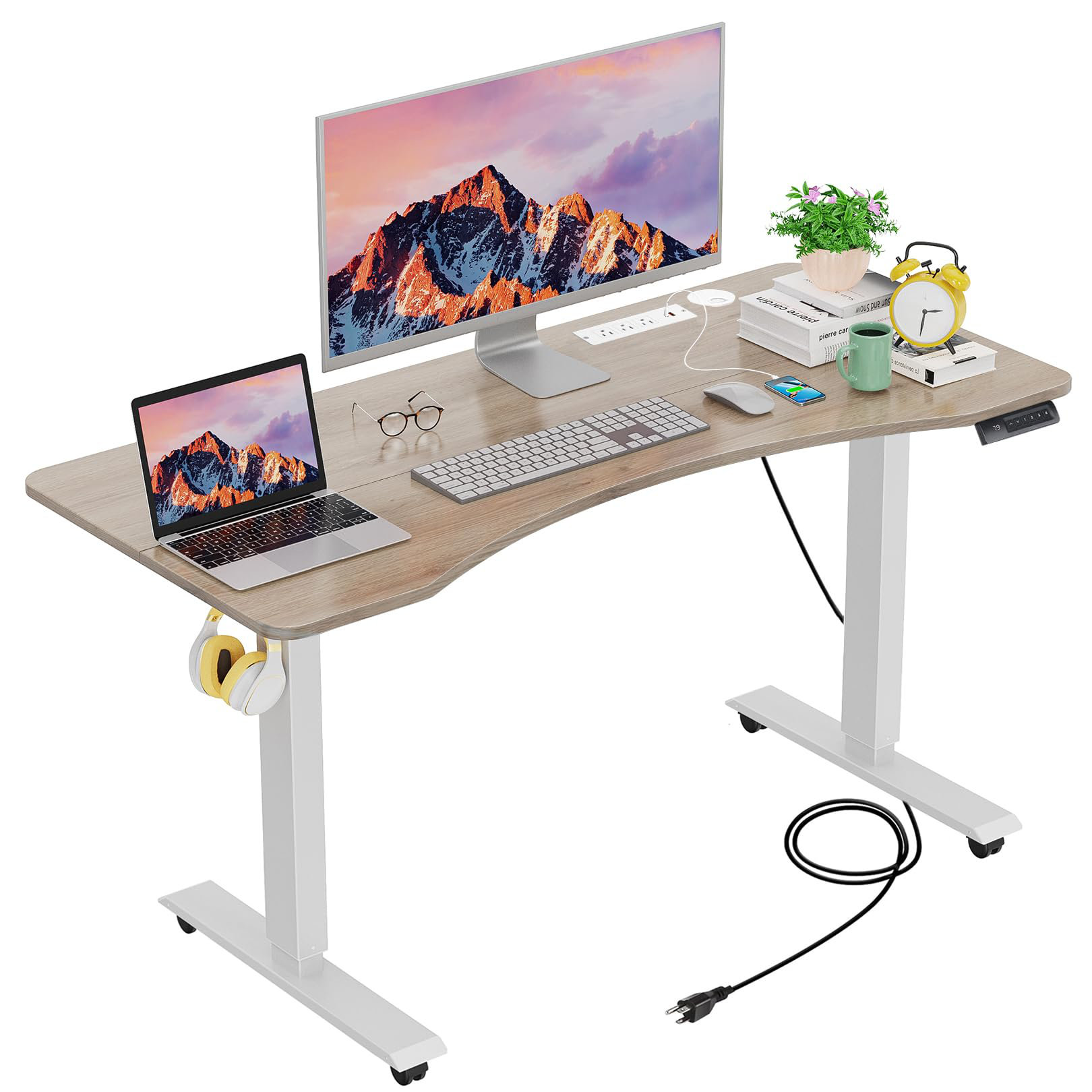 Inbox Zero Masakazu Height Adjustable Standing Desk with Built-in ...