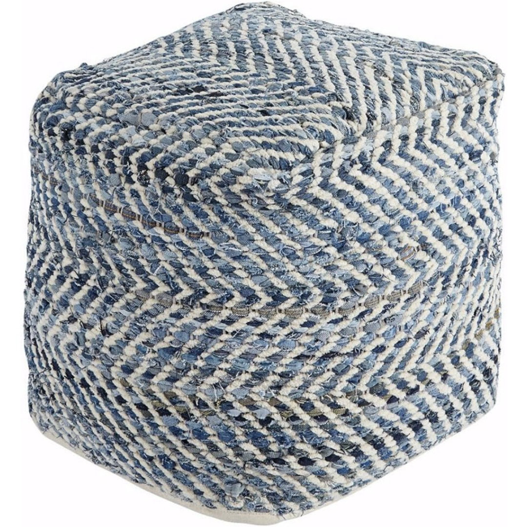 Dovecove Handmade Woven Pouf 18 X 18, Blue And White | Wayfair