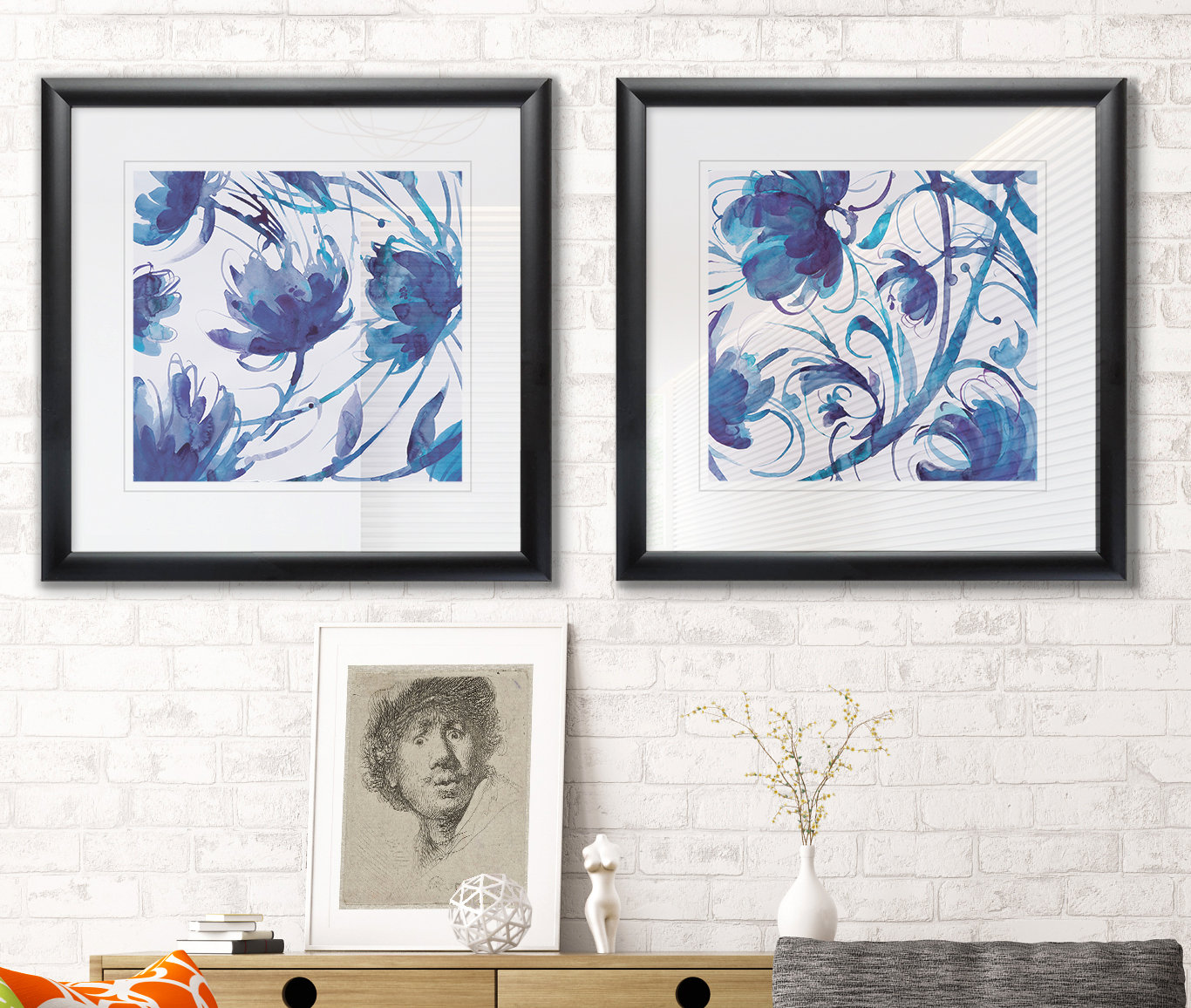 Ebern Designs 'Indigo Swirl II' 2 Piece Framed Print Set & Reviews ...