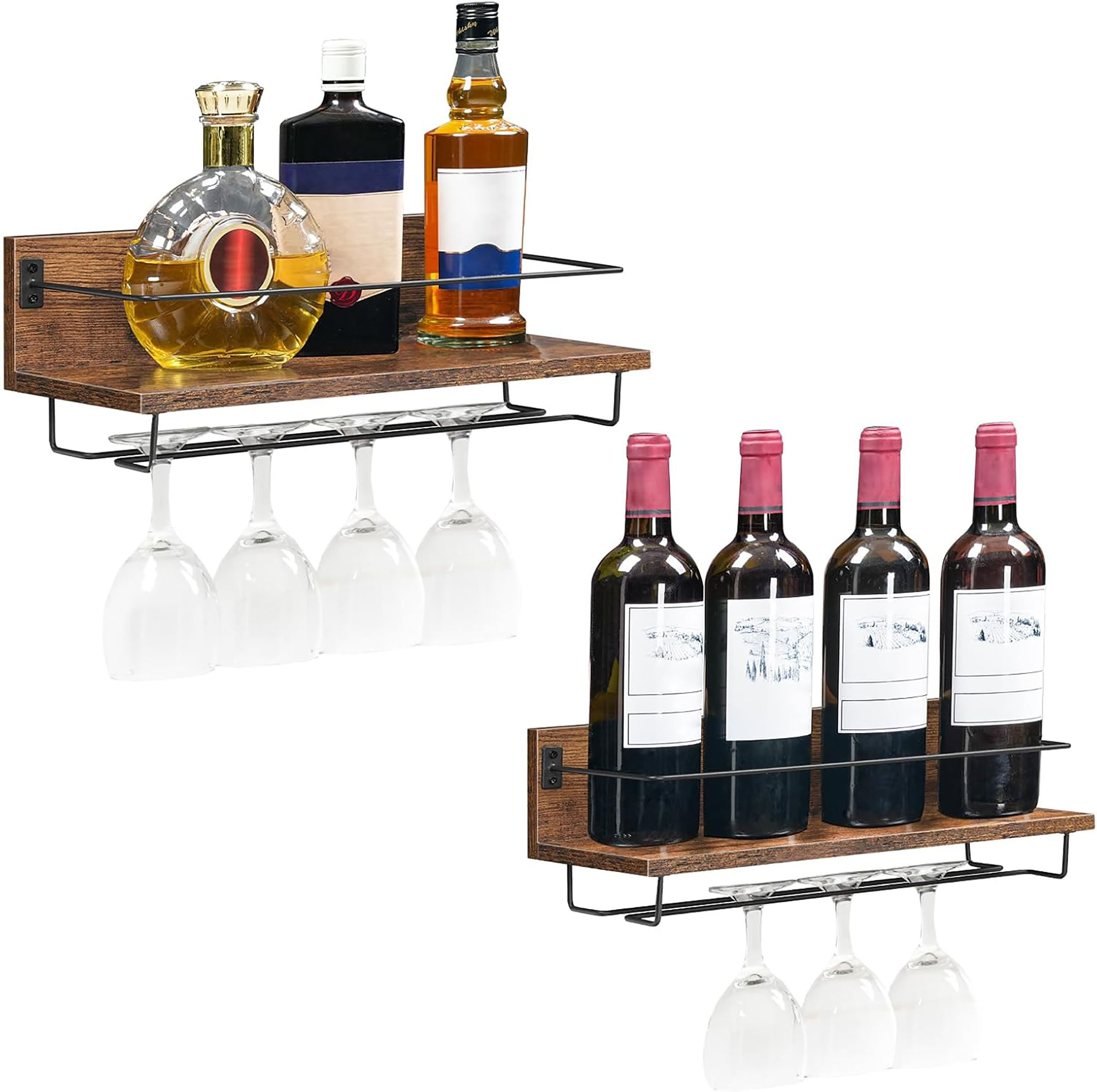 17 Stories Wall Mounted Wine Rack 2 Pack, Wine Shelf Hanging Floating ...