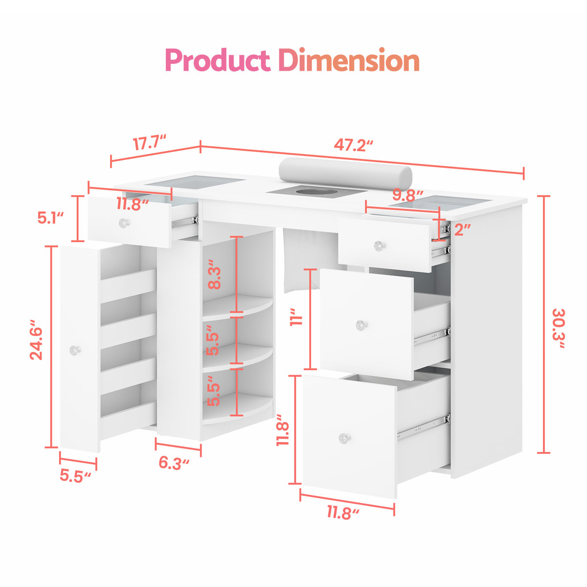 Hokku Designs Gadson Manicure Table Nail Tech Desk with Dust Collector ...