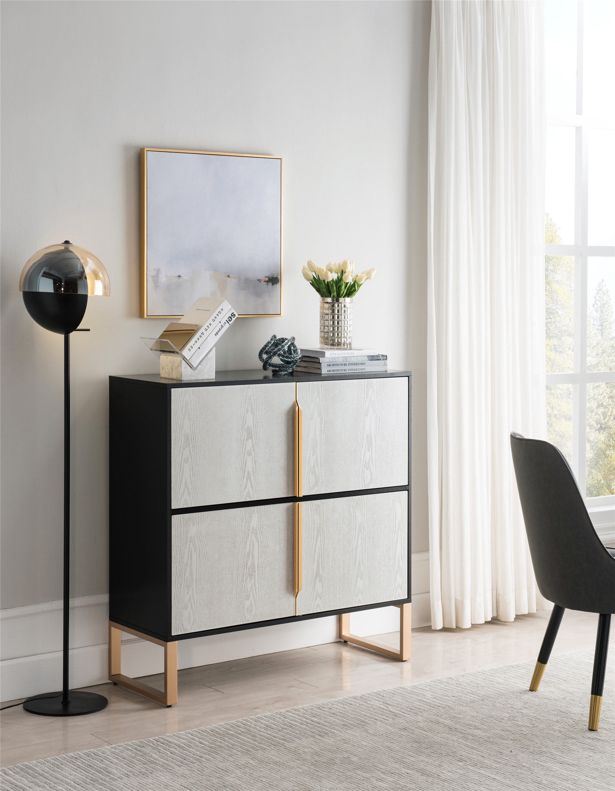 Ebern Designs Four-Door Storage Cabinet with Metal Base, Spacious and ...