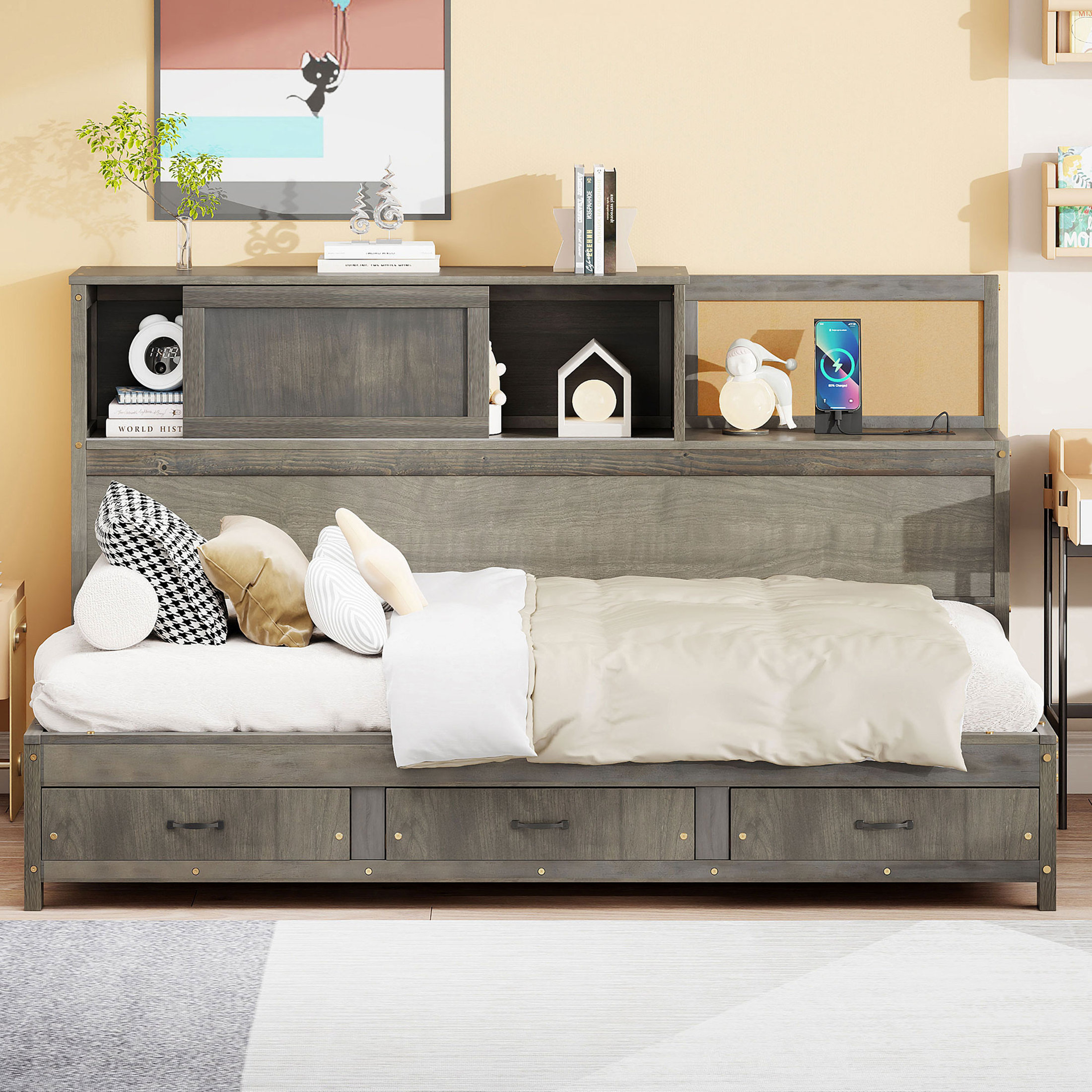 One Allium Way Twin Size Wooden Daybed with 3 Storage Drawers, Plush ...