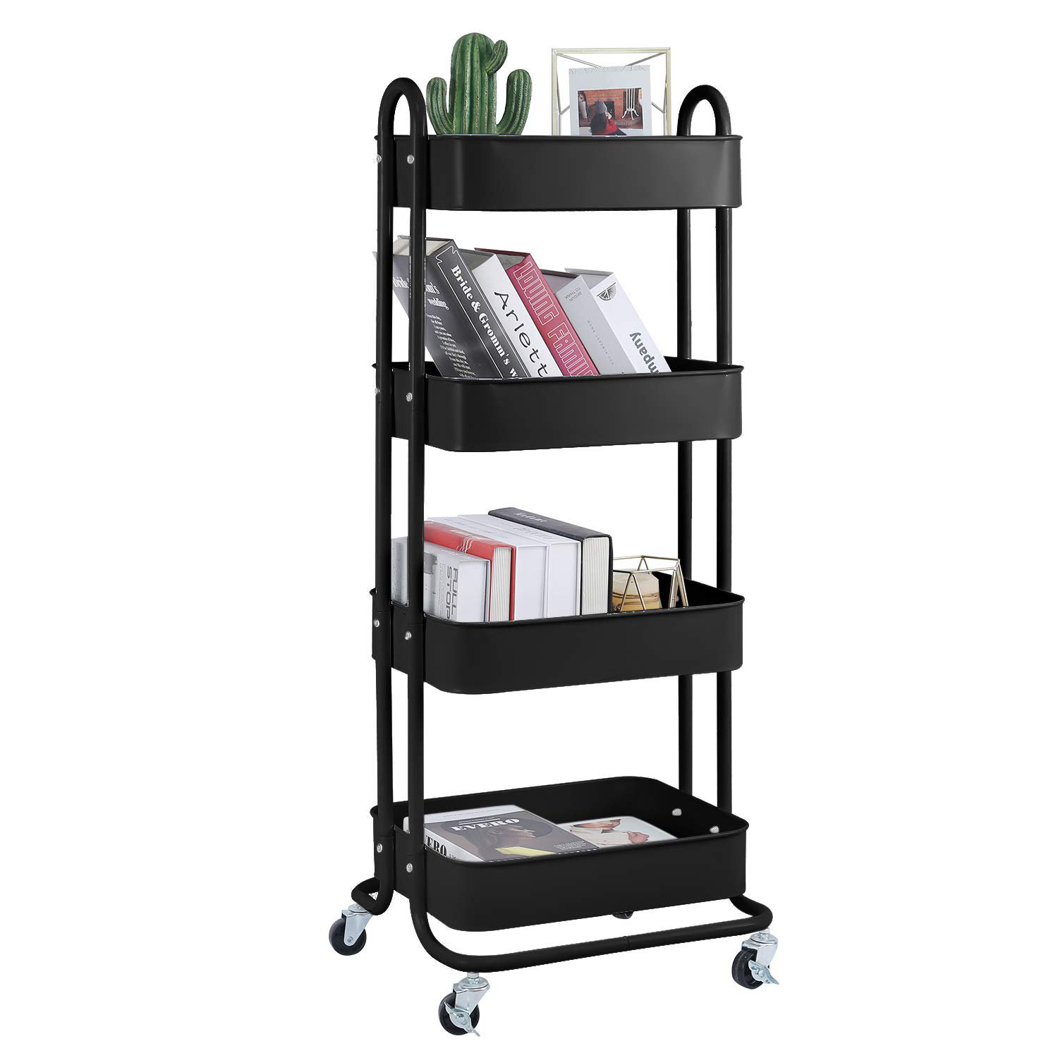 Rebrilliant Black 4-Tier Metal Mesh Rolling Cart - Lockable Wheels ...