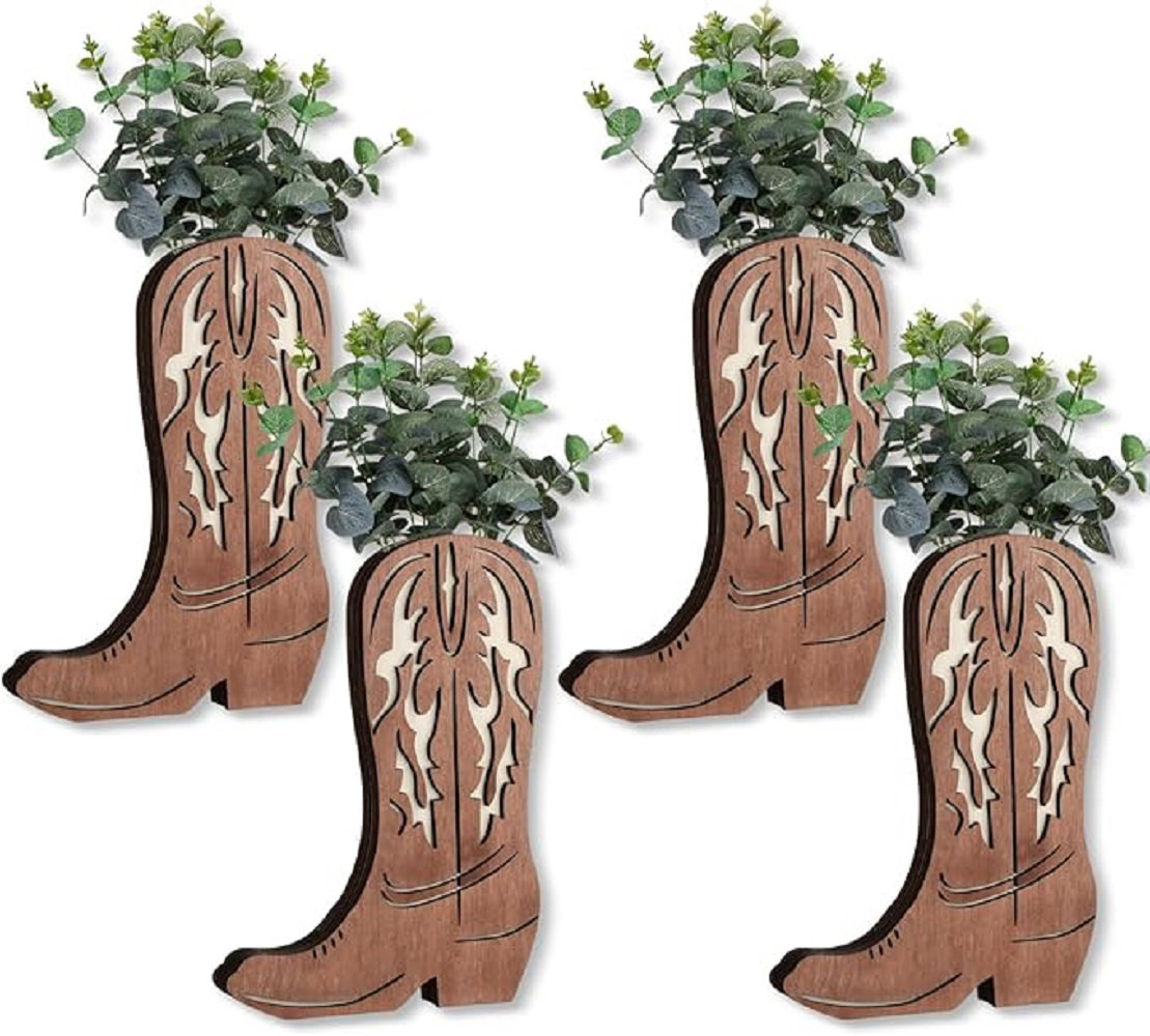 Bungalow Rose 4 Pcs Wood Cowboy Boots Wall Planter For Indoor Plants 12 ...