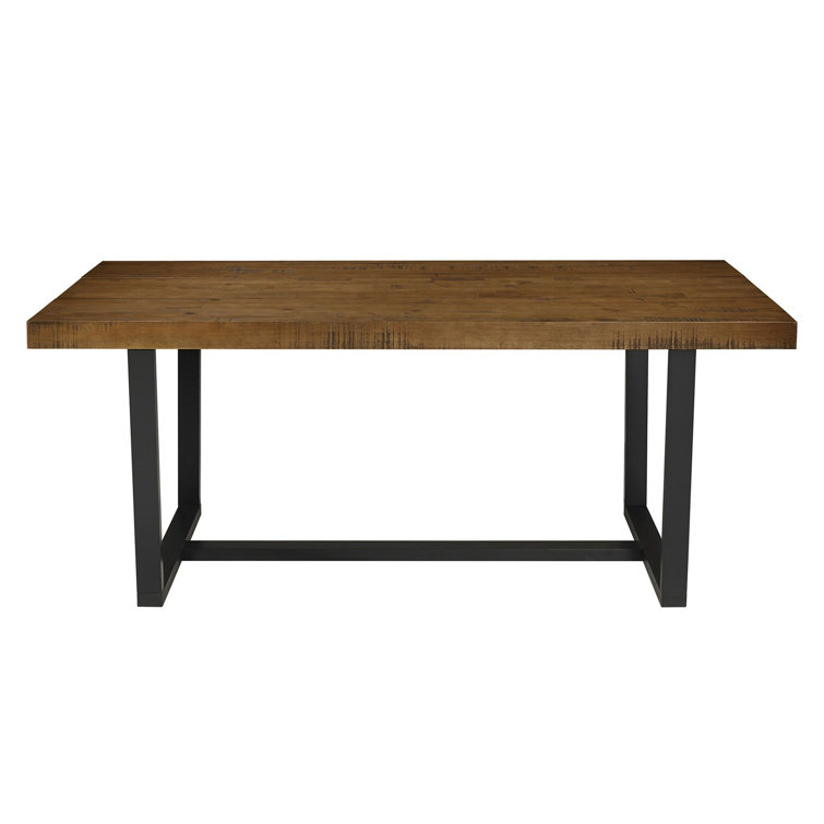 17 Stories Rustic Metal and Solid Distressed Dining Table | Wayfair