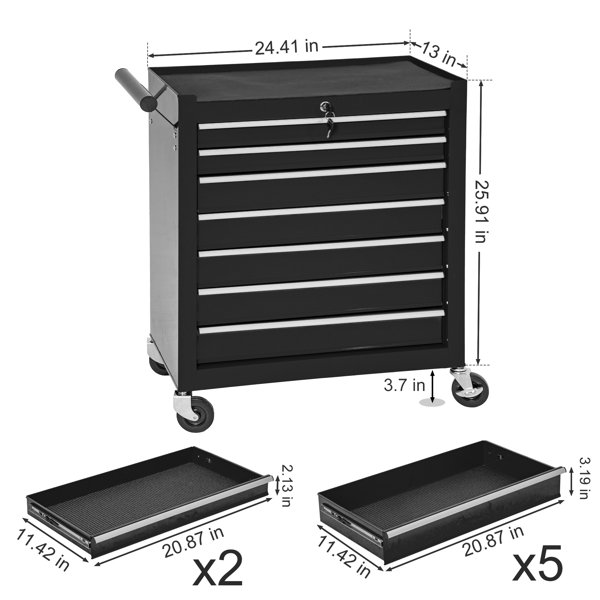 17 Stories 7 Drawer And 6 Drawer Rolling Tool Box, Portable Storage ...