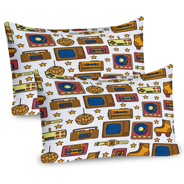 Ambesonne Vintage Pillow Sham 2 Pack 90s Theme Retro Fun ItemsMustard ...