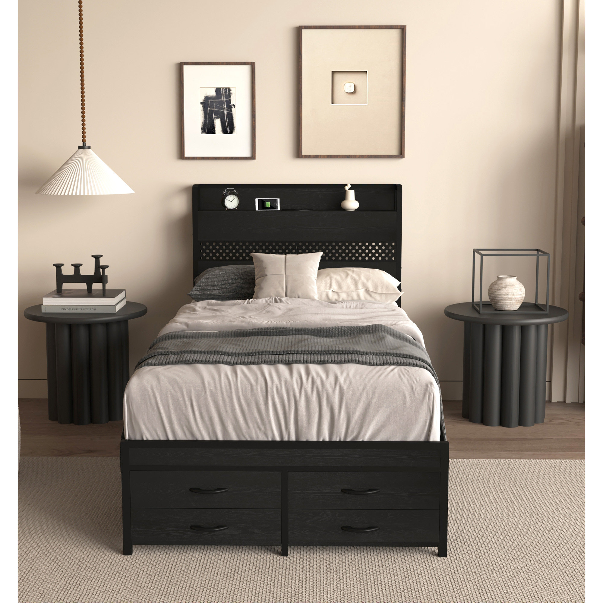Wrought Studio™ Twin Bed Frames With Headboard, Twin Size Bed Frames ...