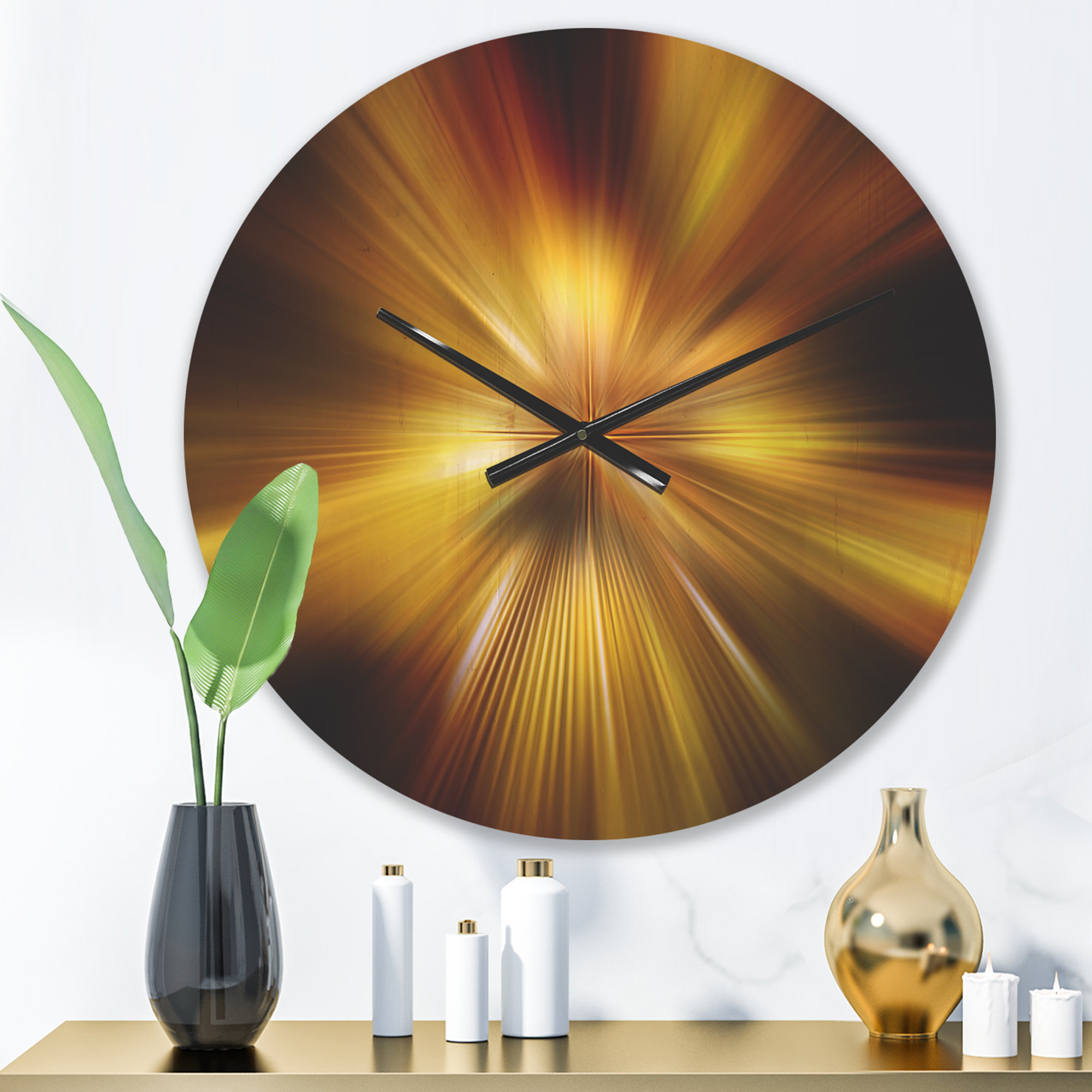 East Urban Home Explosion of Golden Hue - Modern Wood Wall Clock | Wayfair