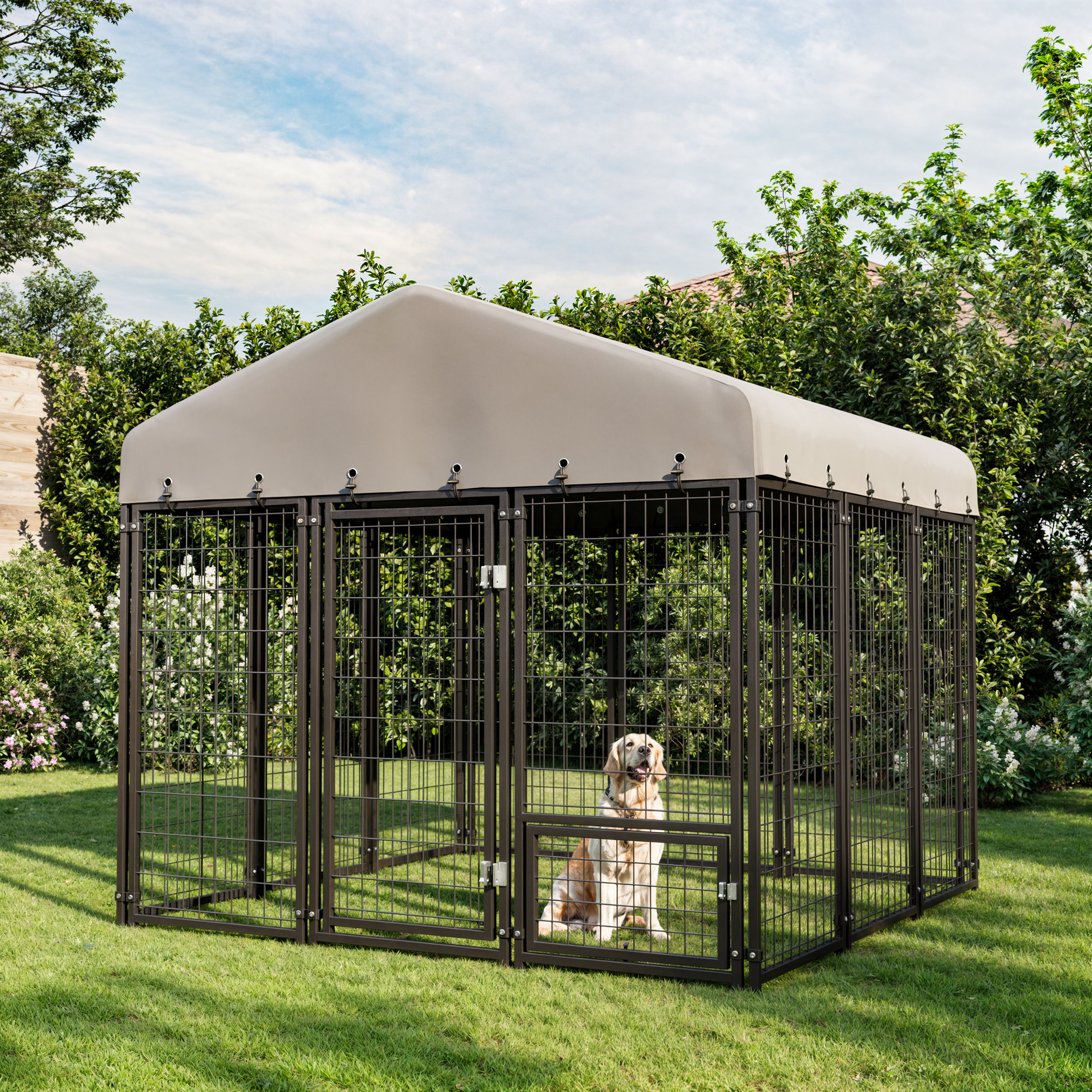 Archie & Oscar™ 73"x70" Dog Kennel Outside, Large Outdoor Dog Kennel ...