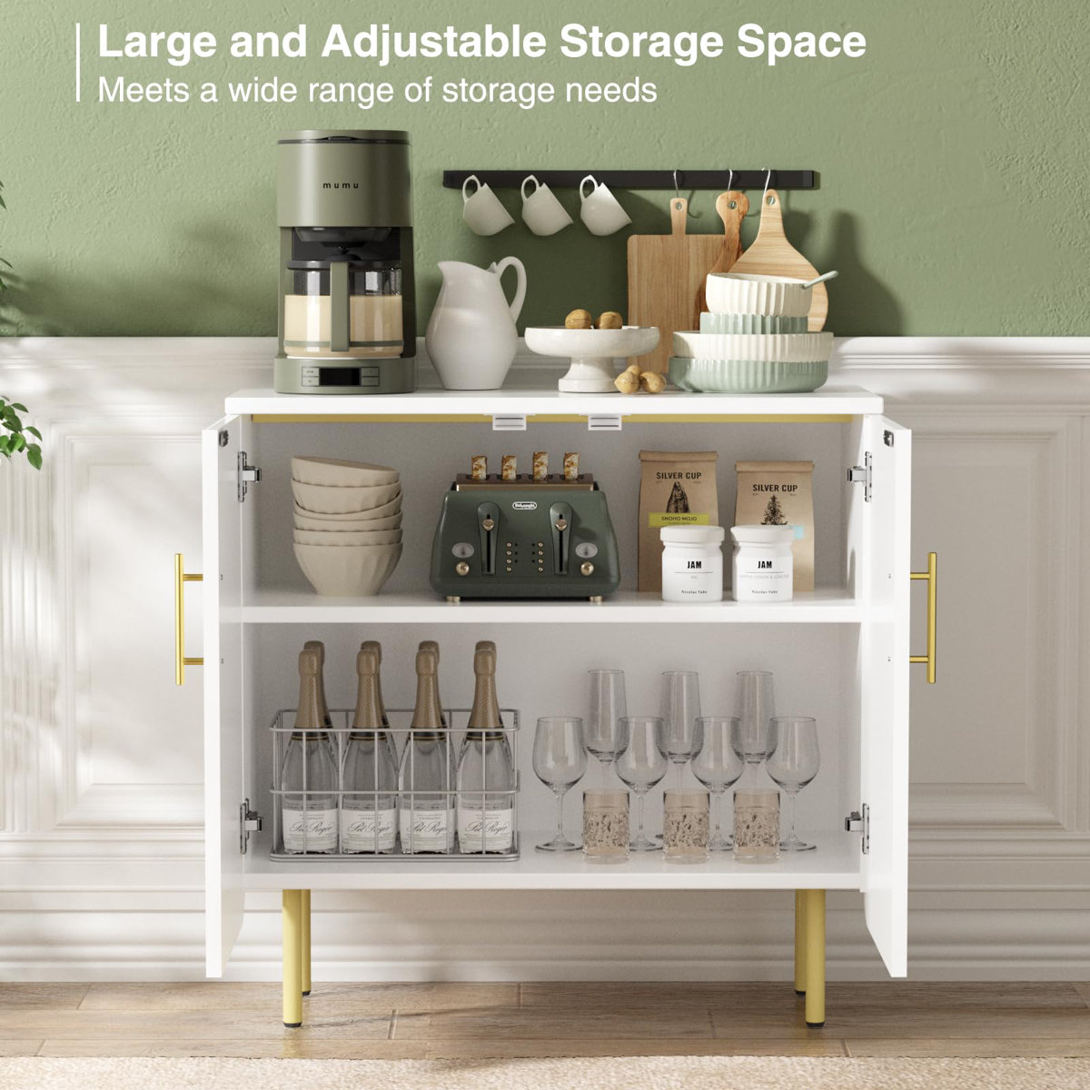 Mercer41 2 Doors Modern Storage Cabinet With Adjustable Shelves And ...