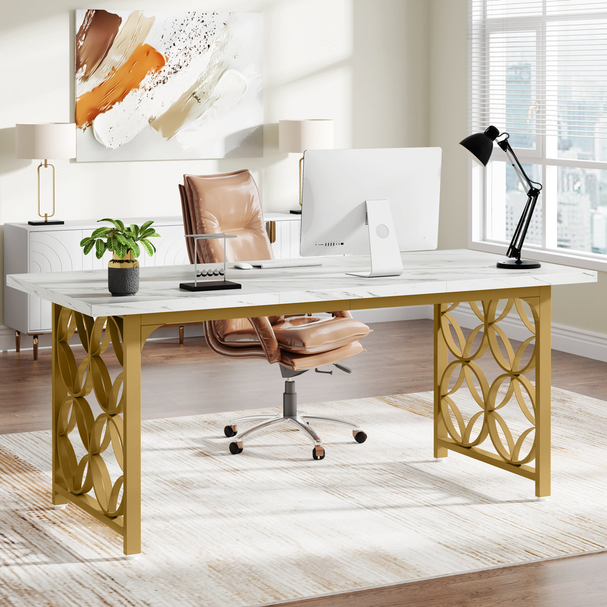 Mercer41 63-Inch Executive Desk, Modern Office Desk with Strong Metal ...