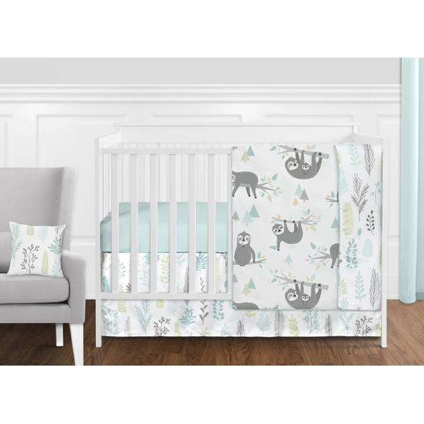 Sweet Jojo Designs Aqua and Grey Sloth Collection 4 Piece Crib Bedding ...