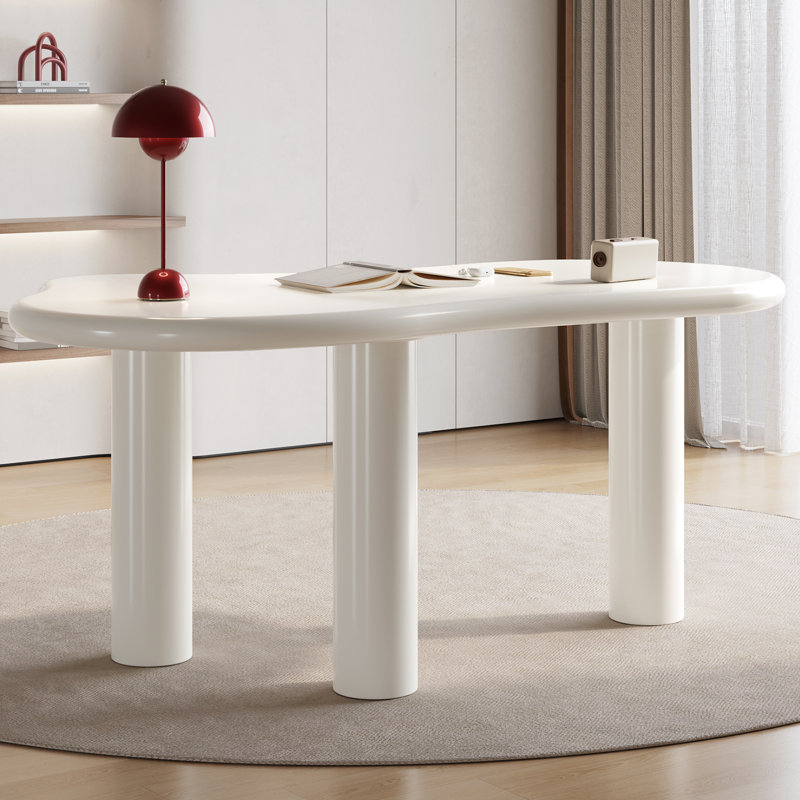 Ivy Bronx 65.98" Irregular Dining Table Modern Cream White Indoor ...