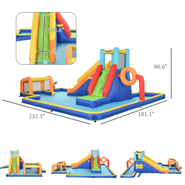 Outsunny Kids Inflatable Water Slide 6-In-1 Bounce House Water Park ...