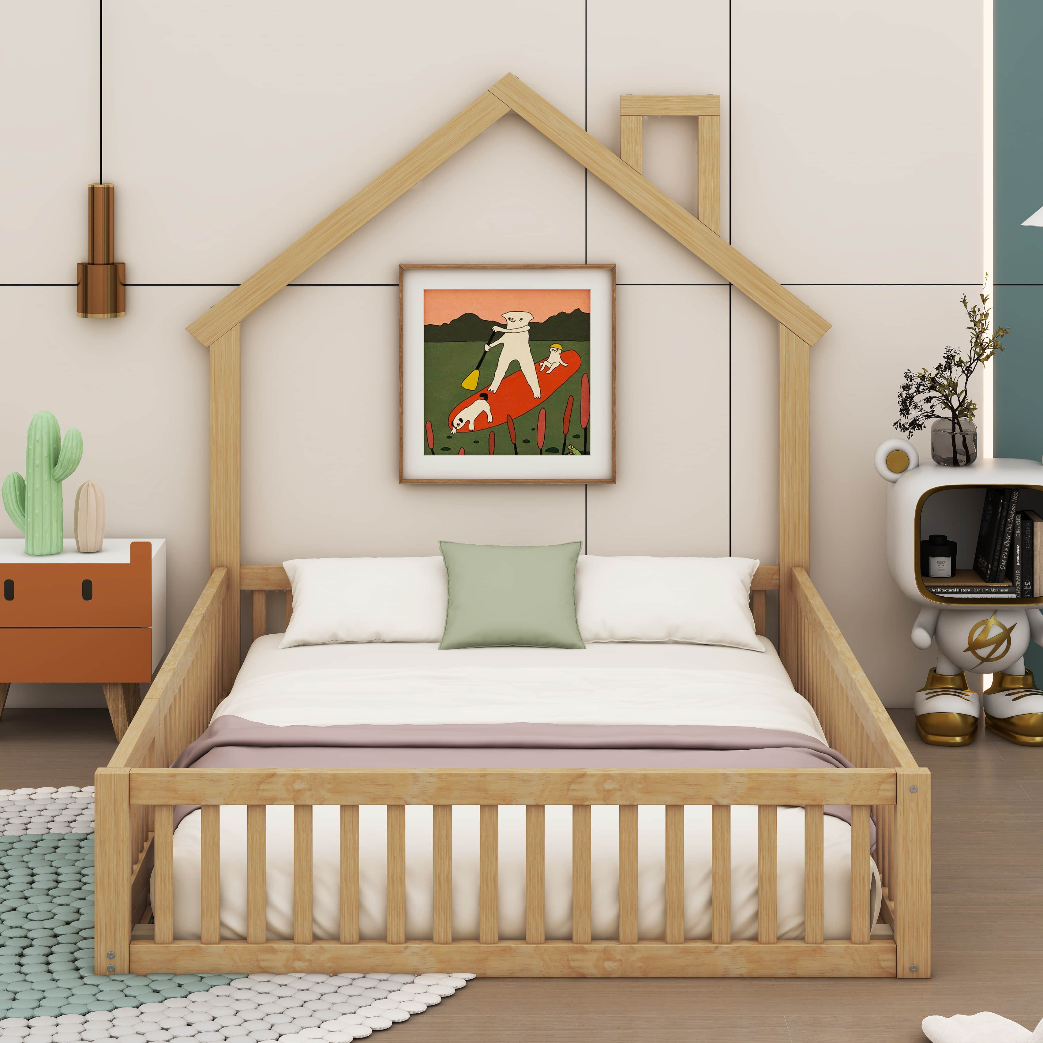 Harper Orchard Afrah Wood Full Size House Platform Bed with Guardrail ...