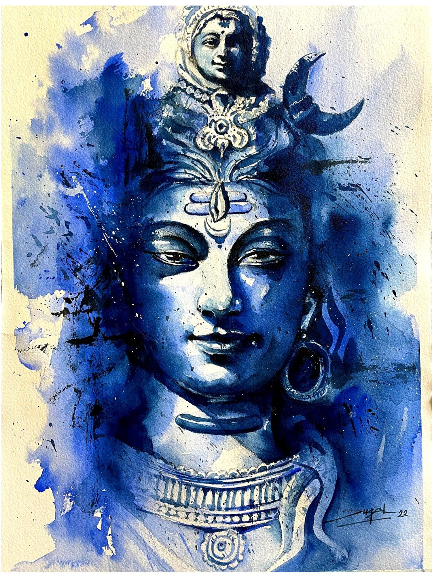 Exotic India Blue Portrait Of Lord Shiva | Water Color | Painting By ...