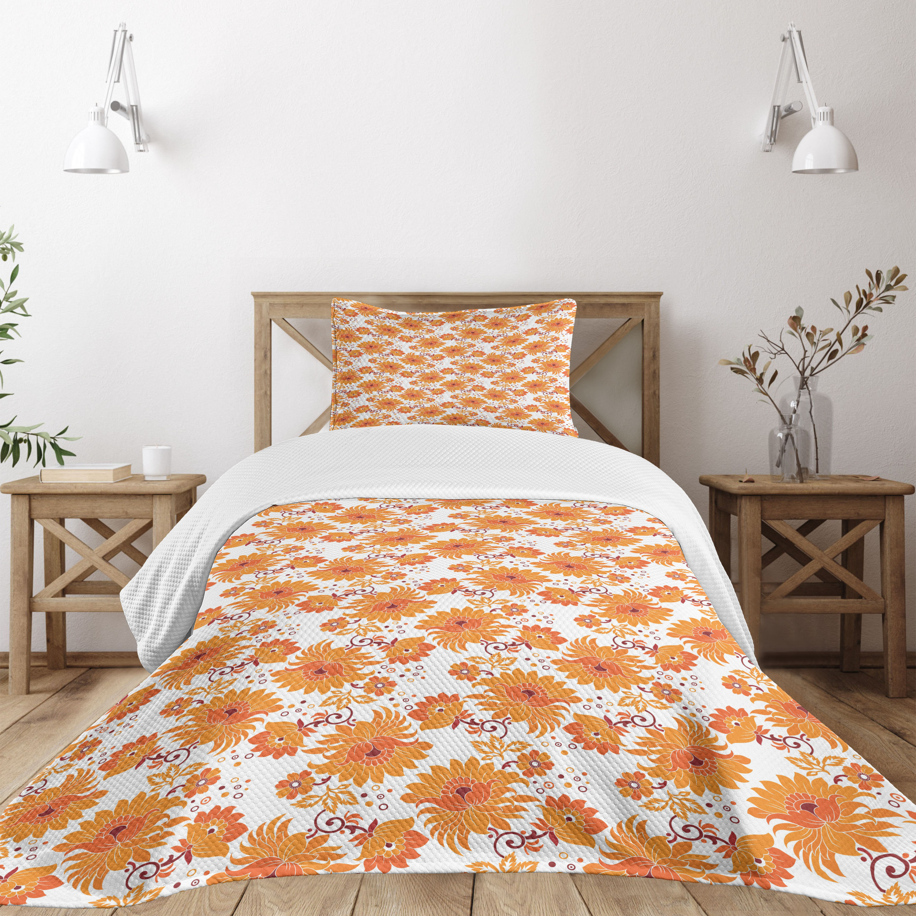 Ambesonne Orange Bedspread Set Old Damask Traditional Orange Marigold ...