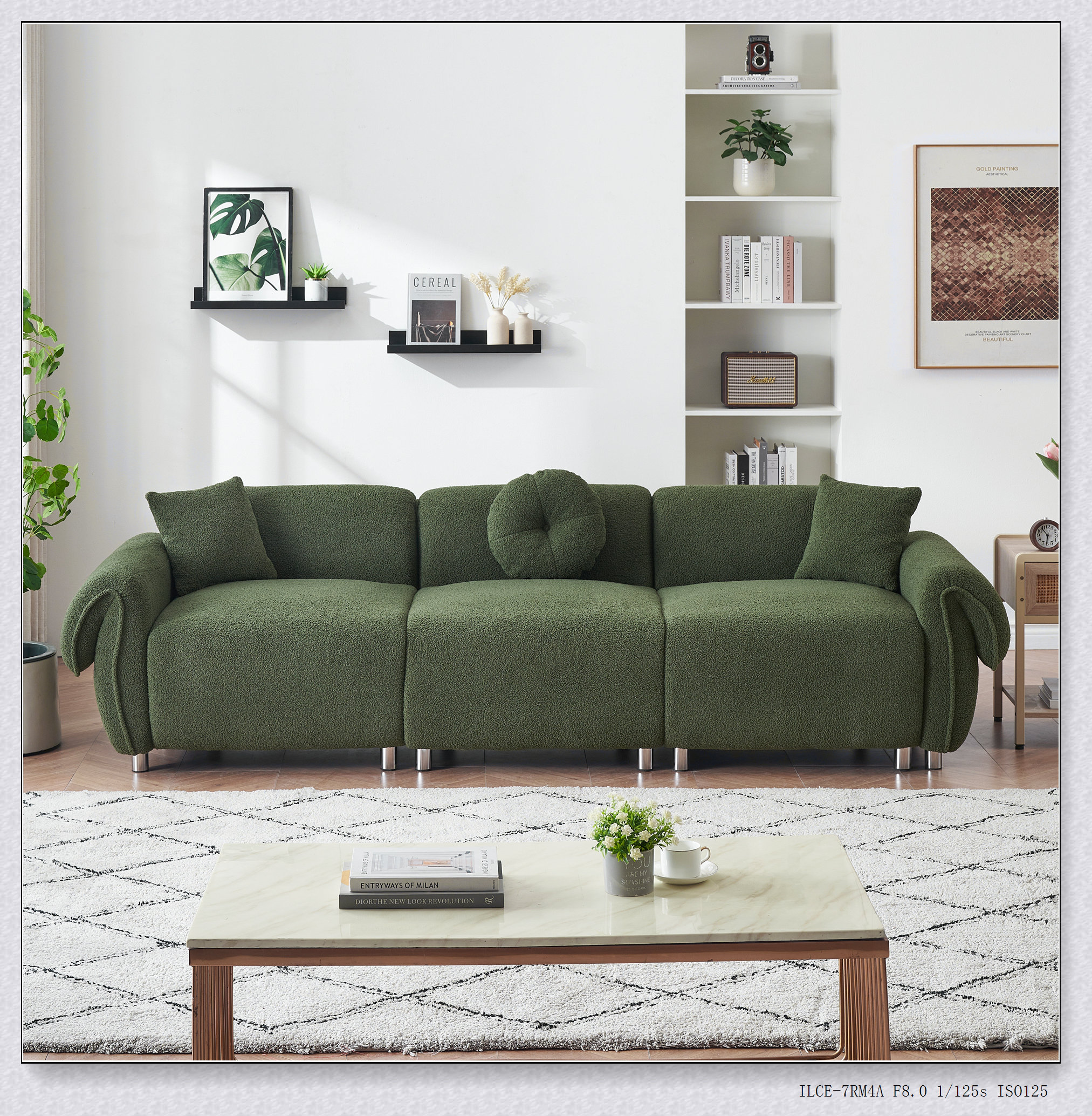 House of Hampton teddy velvet fabric, with 3 pillows, three-person sofa ...