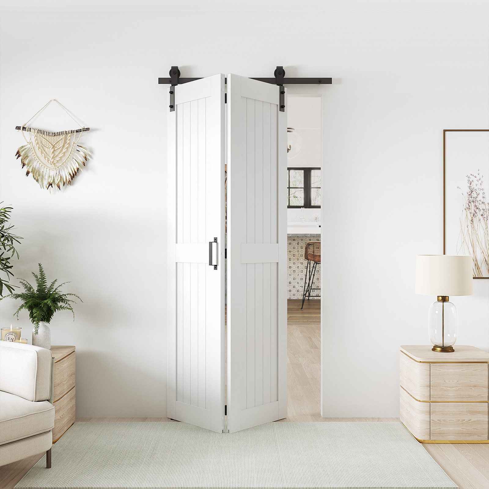 SMARTSTANDARD 84'' Manufactured Wood Paneled Bifold Sliding Barn Door ...