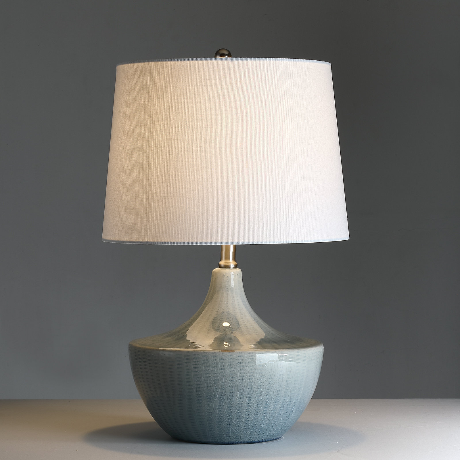 Dovecove 3-way Blue Ceremic Table Lamp With Drum Shade & Reviews | Wayfair
