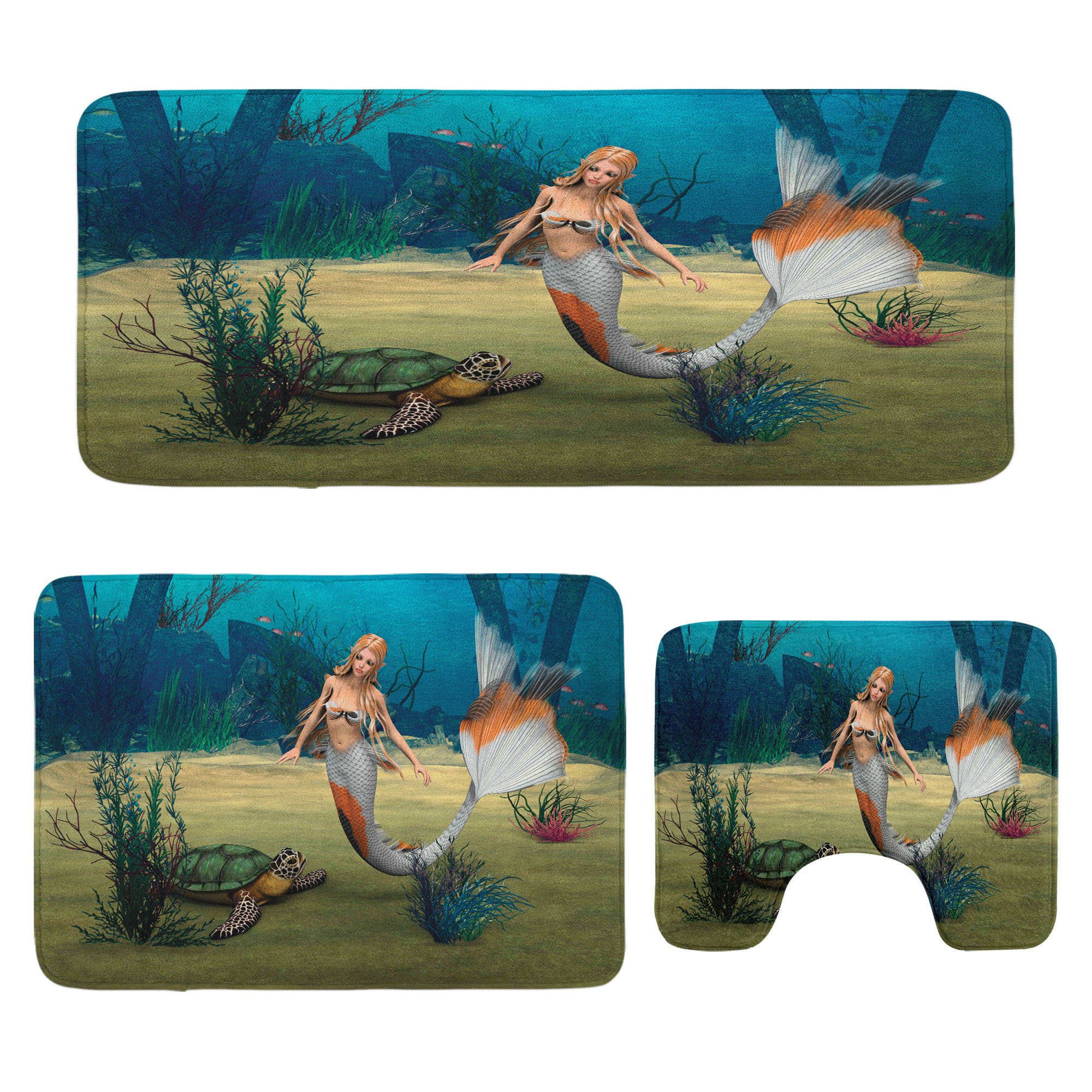 East Urban Home Colorful Bathroom Rug Set 3 Pieces U-Shape & Rectangle ...