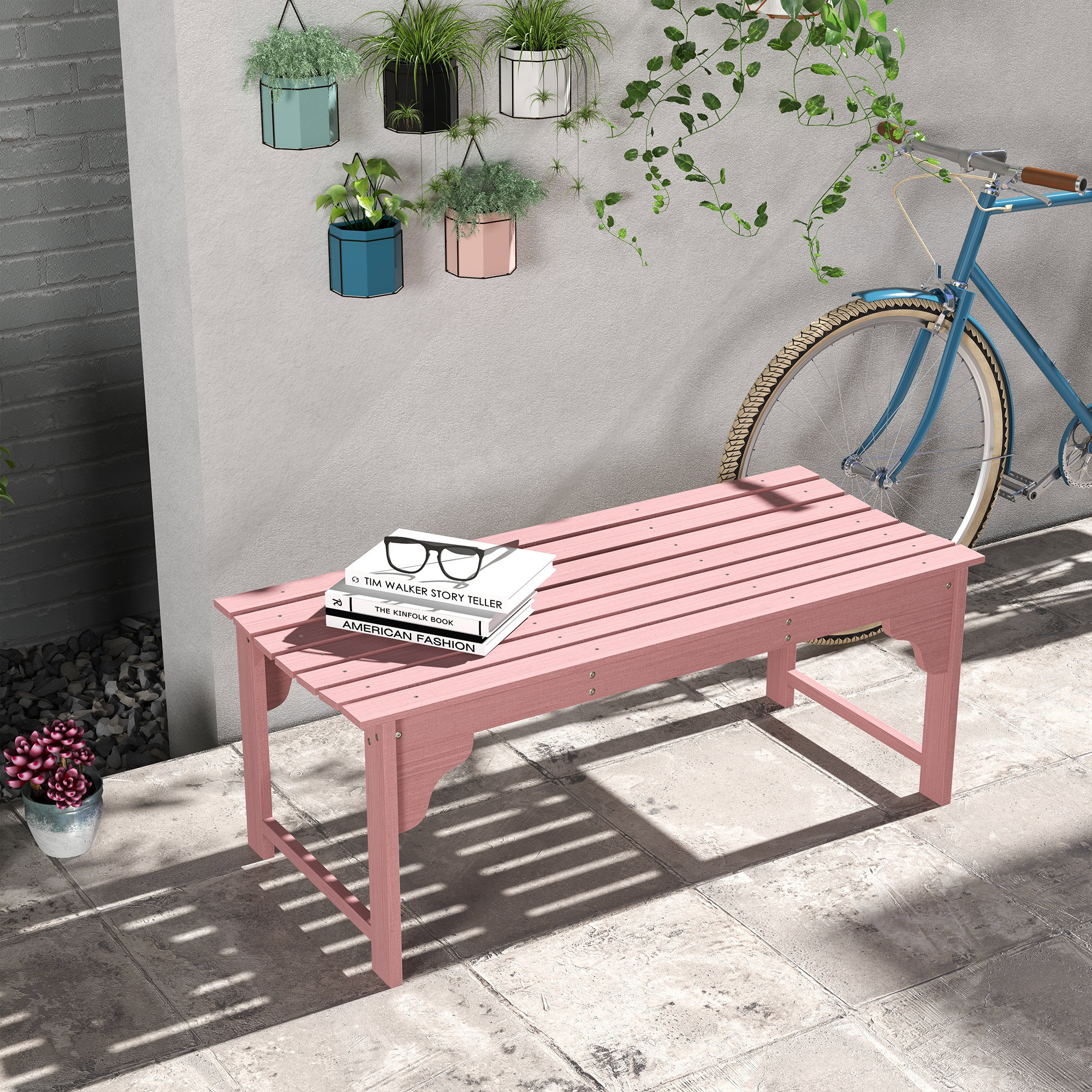 Winston Porter Wooden Garden Stool with Slatted Seat Front Porch Bench ...