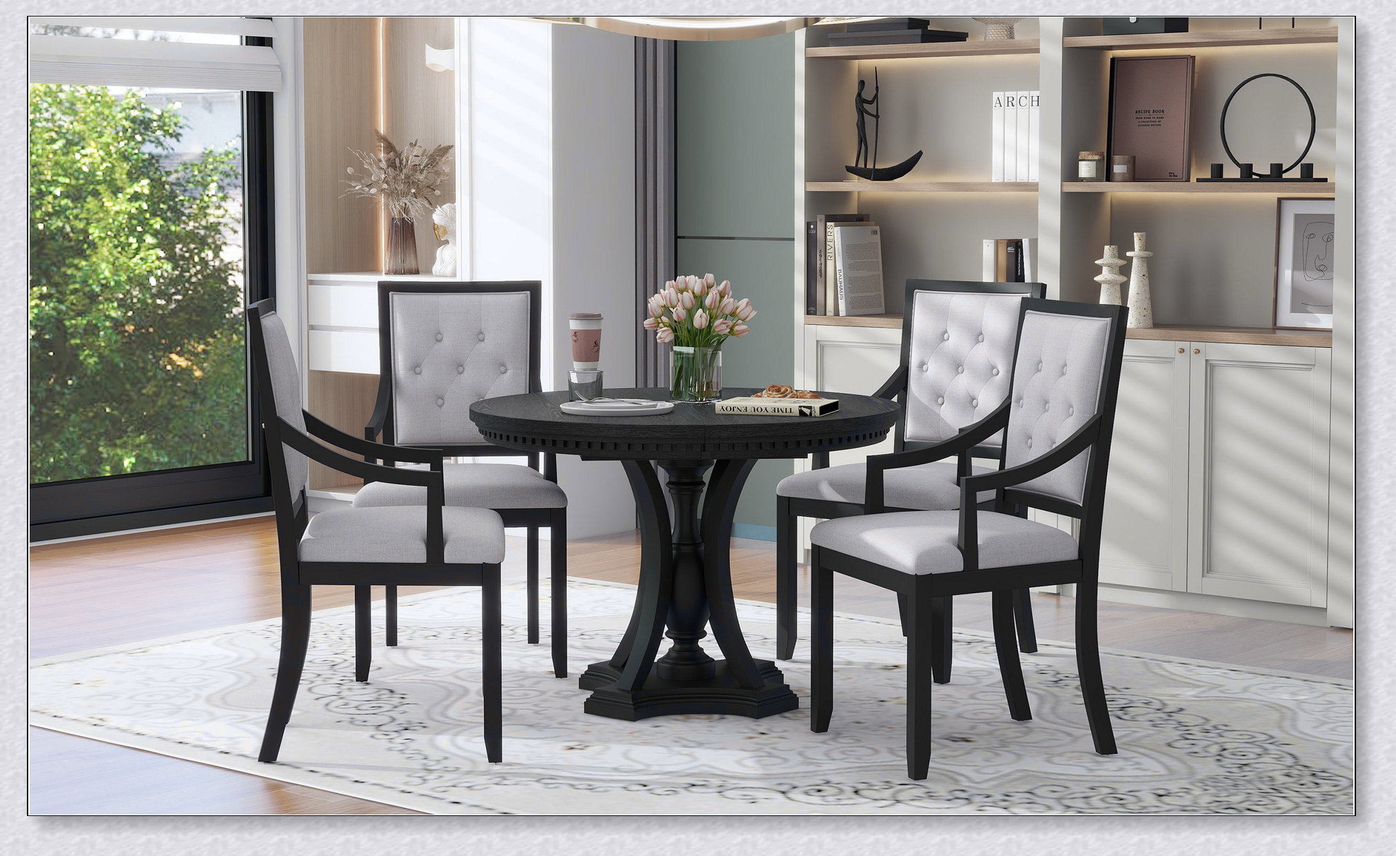 Red Barrel Studio® Dining Set Extendable Round Table and 4 Chairs for ...