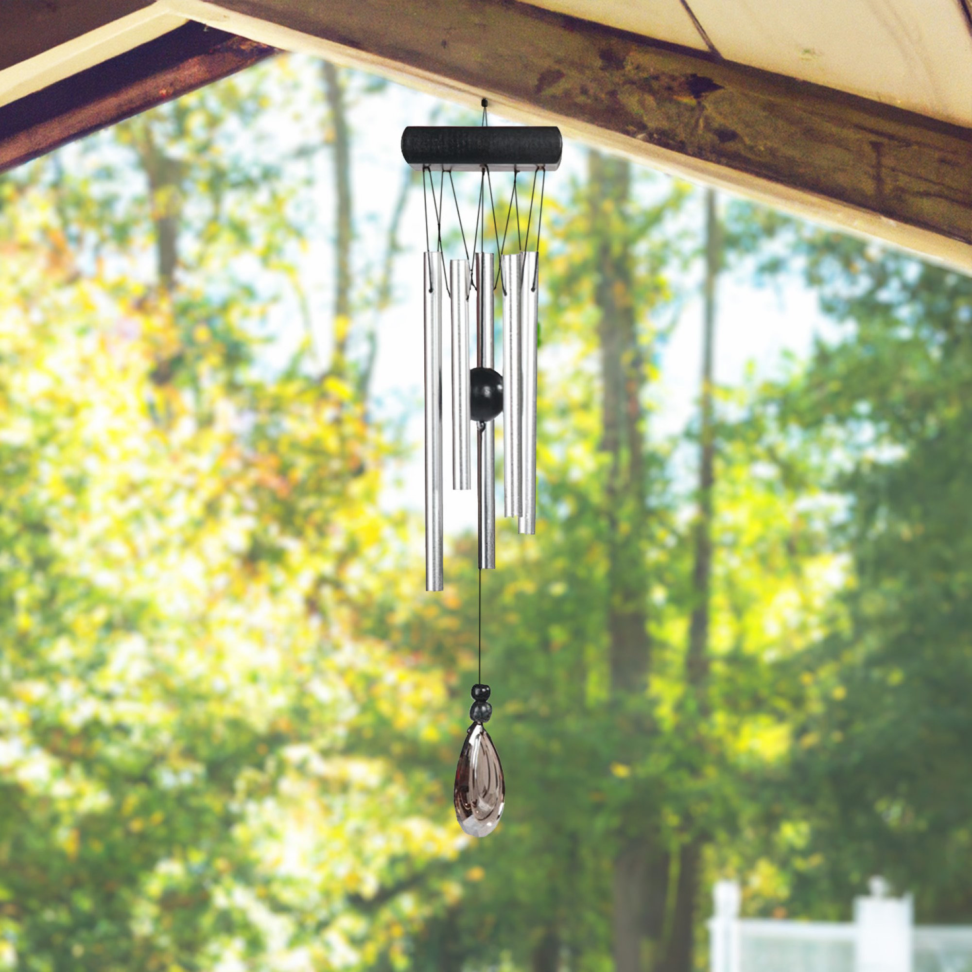 Arlmont & Co. Rhuaridh 21" Long Black Wooden Top Gem Wind Chime Unique ...