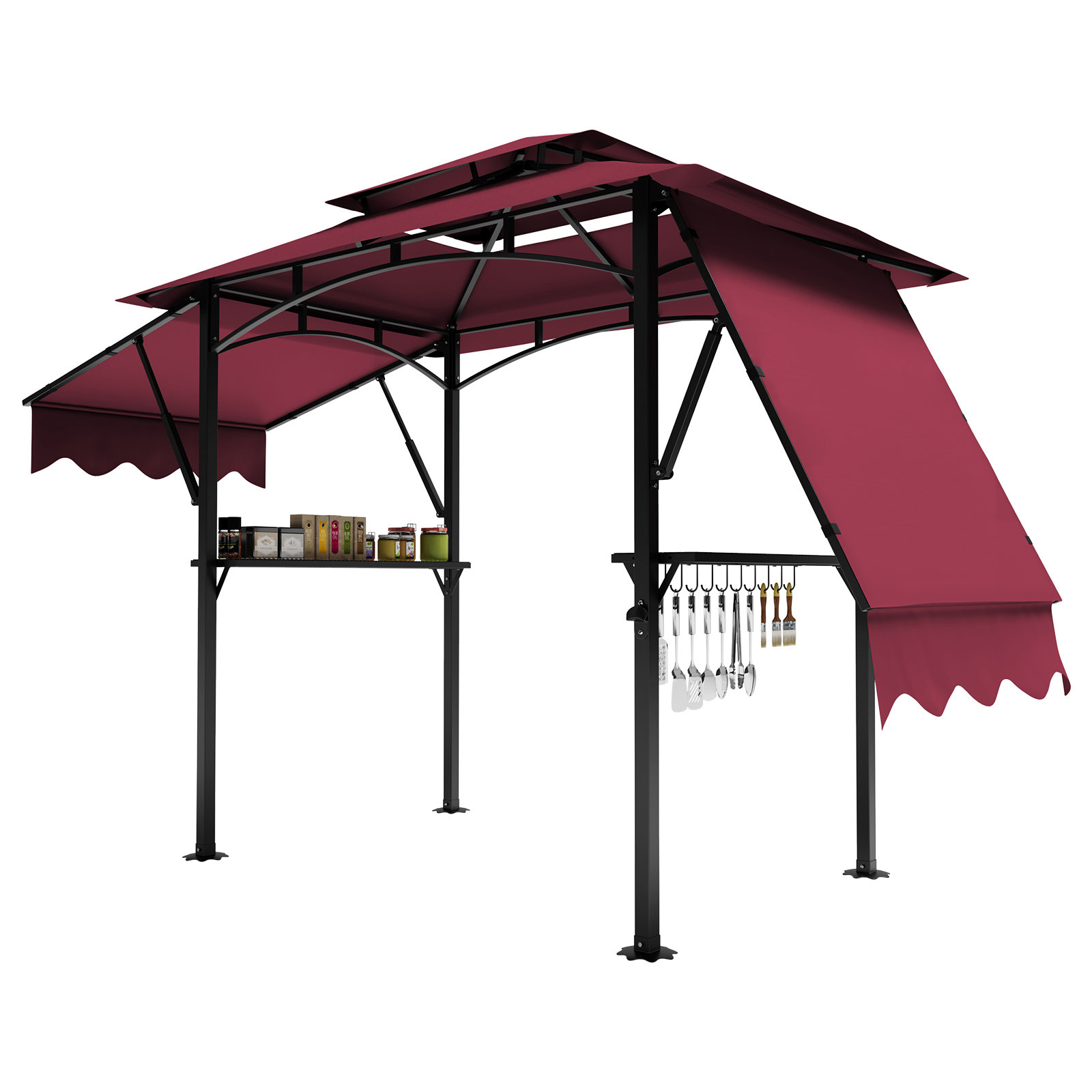 GarveeLife 5' Grill Gazebo with Extra Shade Canopies and LED Lighting ...