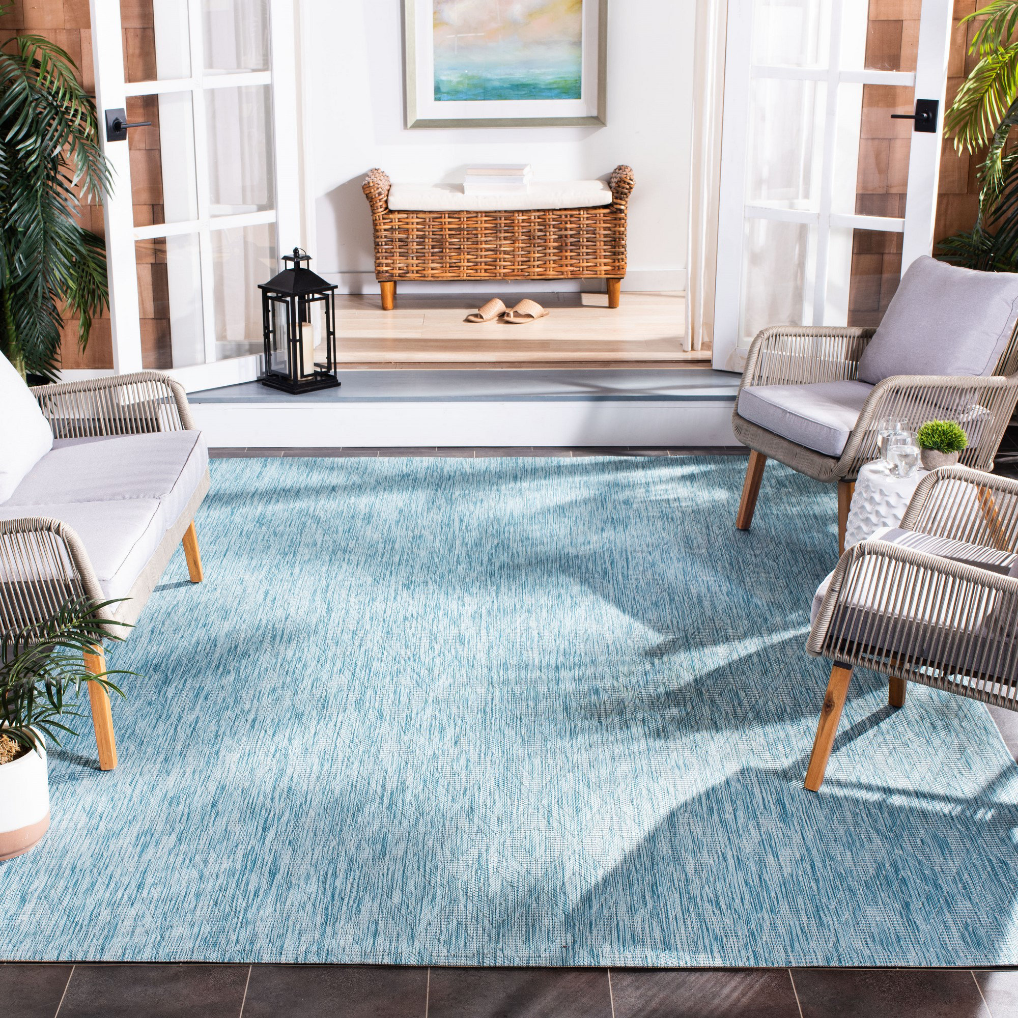 Lark Manor Ajacia Aqua Indoor/Outdoor Rug & Reviews | Wayfair