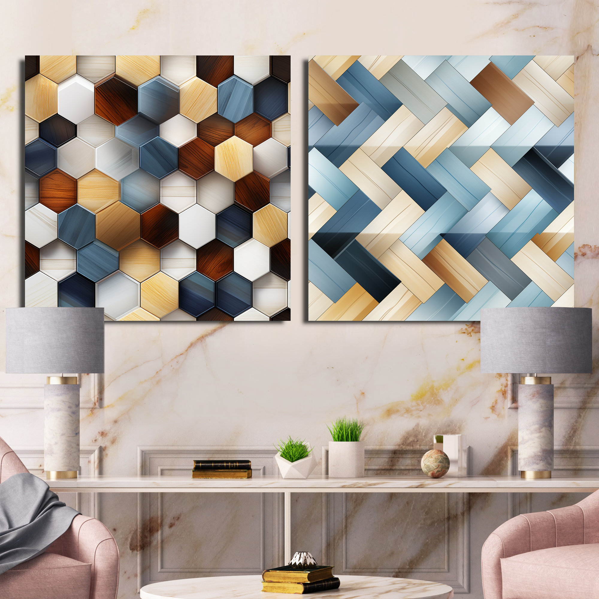 Design Art Orange And Grey Hexagons Angularity III - Abstract Shapes ...